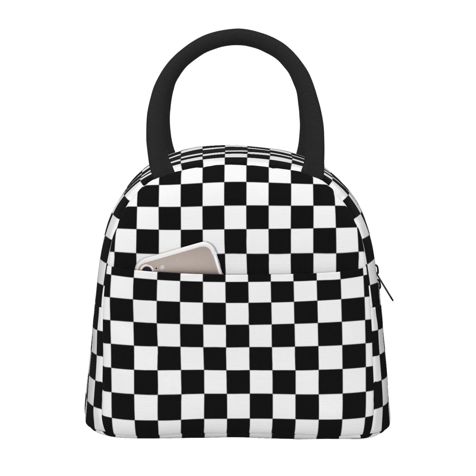 Amazon.com: Aeoiba Black White Checkerboard Insulated Lunch Box Tote ...