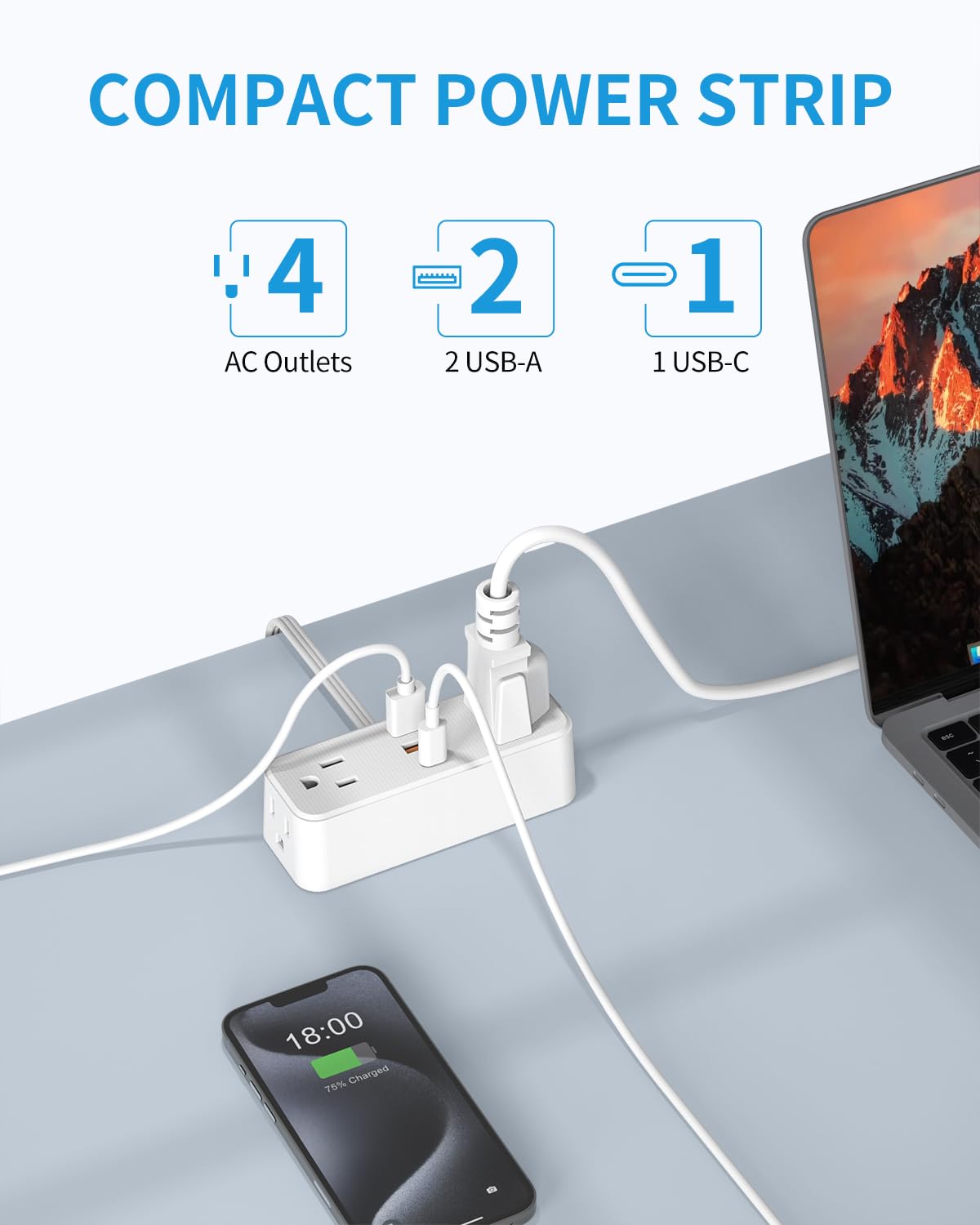 Snapklik.com : BEVA Mini Surge Protector Power Strip, Ultra Thin 5FT ...