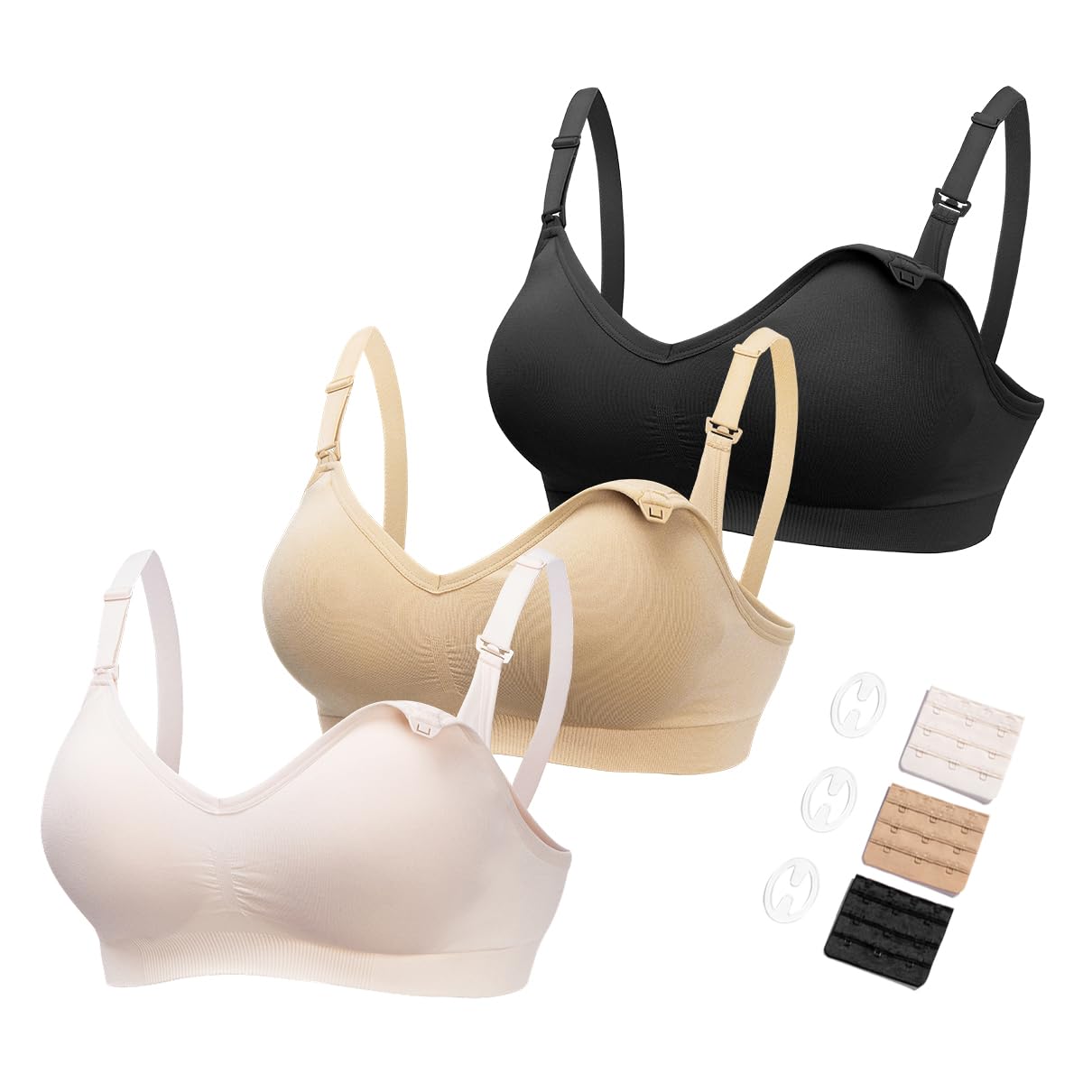 Snapklik.com : HOFISH Fixed Pad Nursing Bras For Breastfeeding, 3 Pack ...