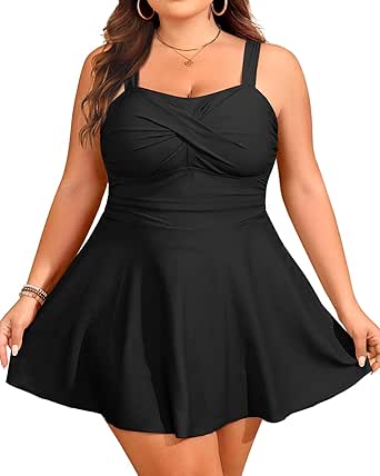 Plus Size Swim Dresses for Women- One Piece Swimsuit Tummy Control ...