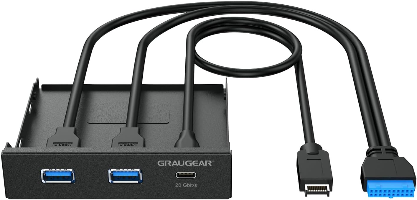 GRAUGEAR | Panneau Avant USB-C-HUB | 1xUSB-C et 2xUSB-A | Typ-C USB 3.2 Gen2 2x2 20 Gbit/s | Hub ...