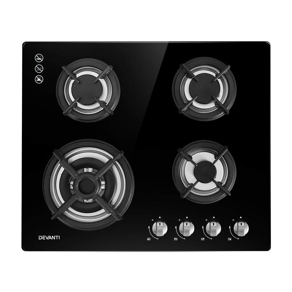 Devanti Gas Cooktop, 60cm 4 Burner Portable Stove Electric Cooktops Wok ...