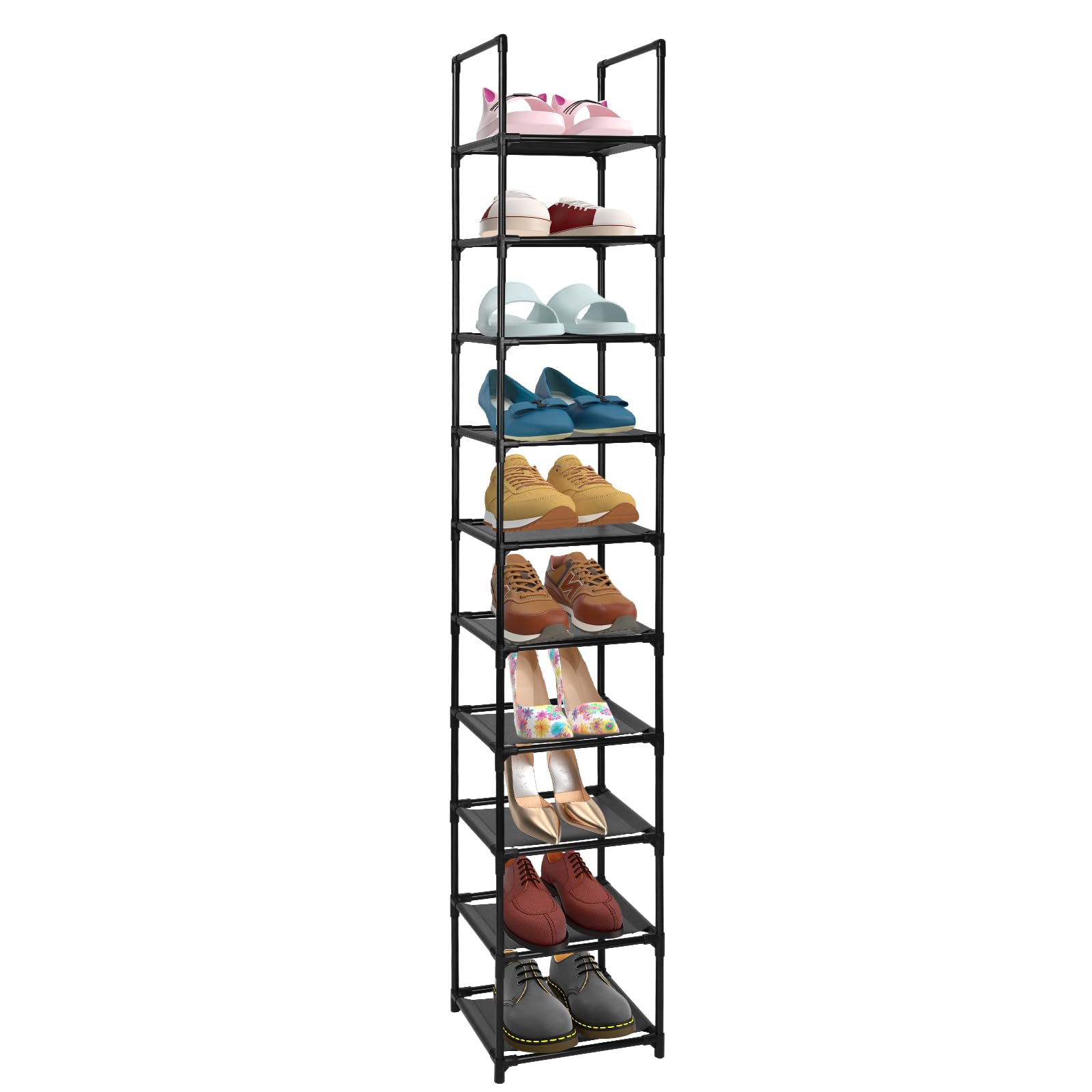Esilihom 10 Tier Shoes Rack, Small Narrow Shoe Storage, Non-woven and ...
