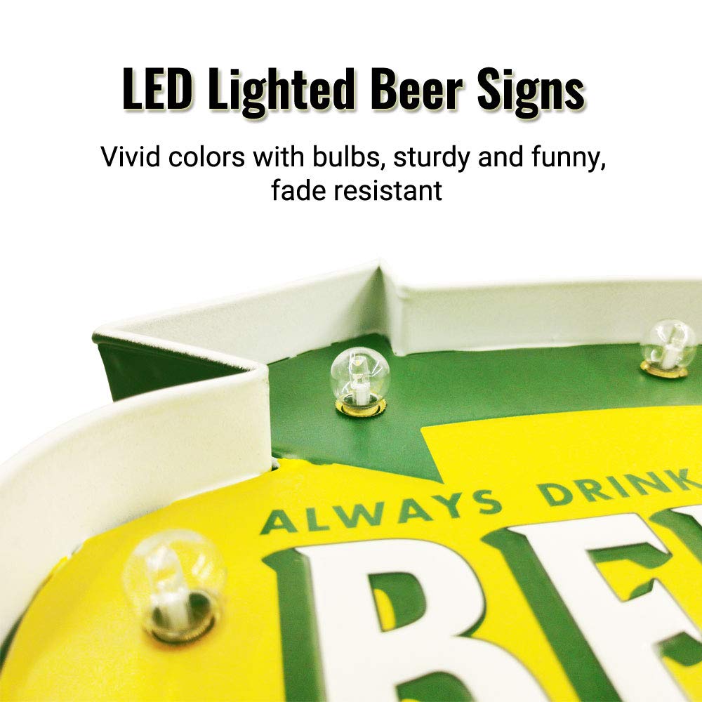 Buy Lighted Beer Signs, LED Vintage Metal Beer Sign Old Style Natural ...