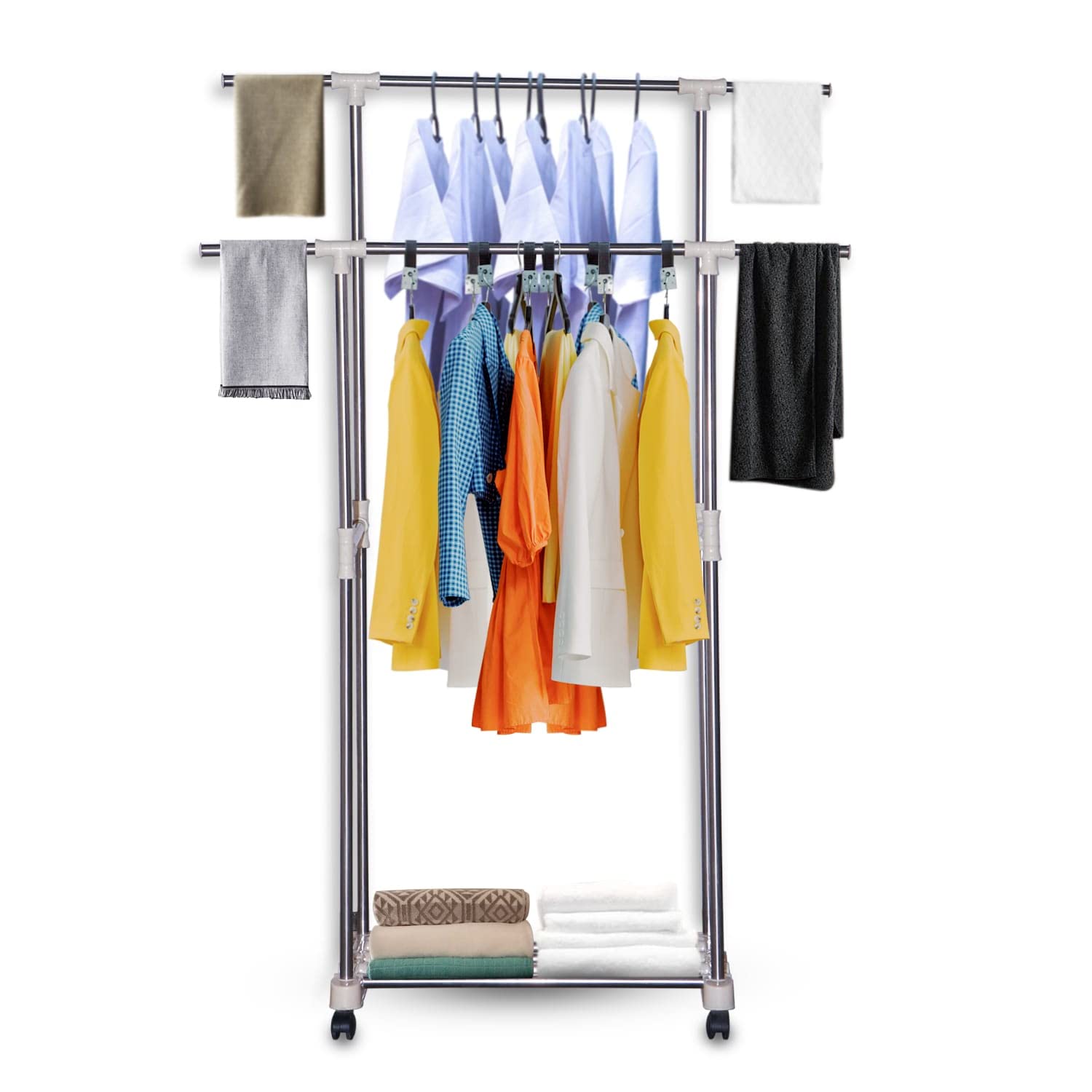 Buy grofly Double Pole Stainless Steel Folding Adjustable Clothes ...