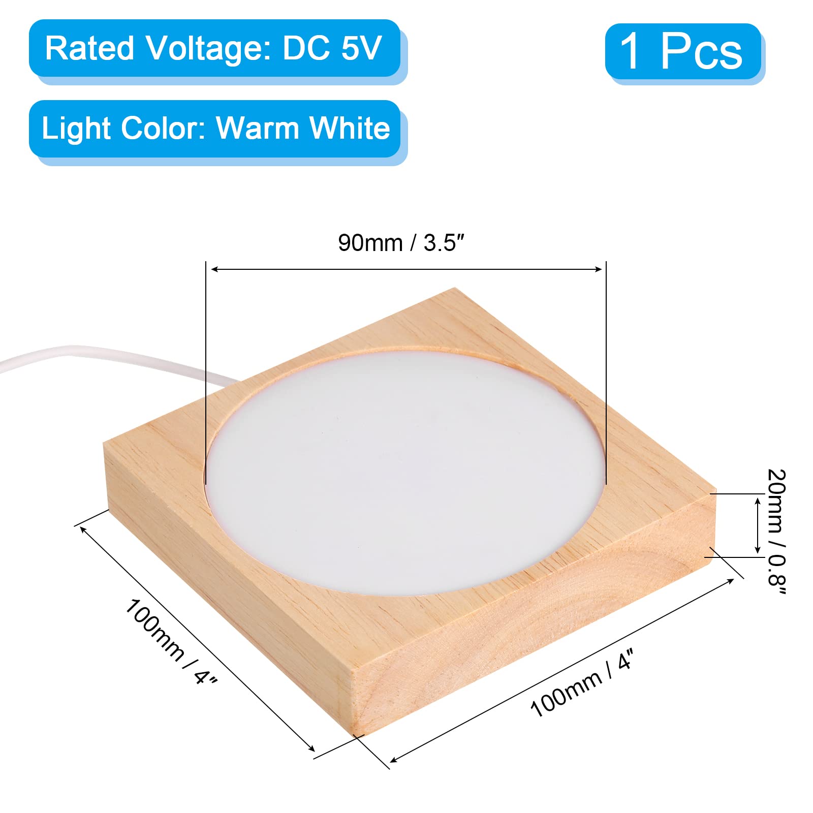 PATIKIL 4 Inch Wooden LED Light Base, Wood Light Display Base Stand ...