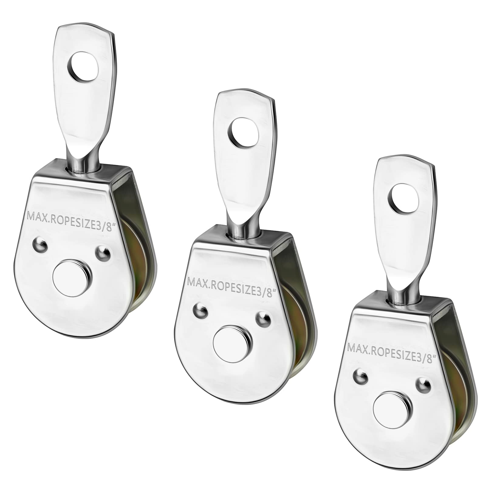 Buy 3 Pack Single Pulley Wheel, Heavy Duty Pulley Roller Galvanized ...