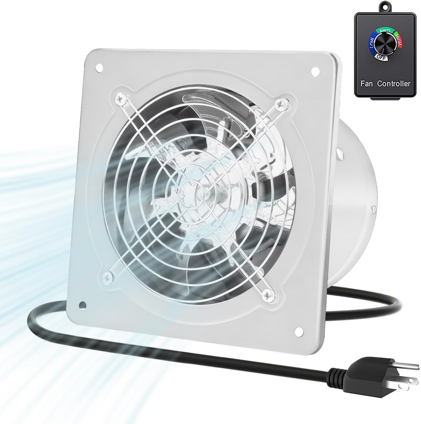 6 Inch Exhaust Fan, 308 CFM Vent Fan Wall Mounted with Variable Speed ...