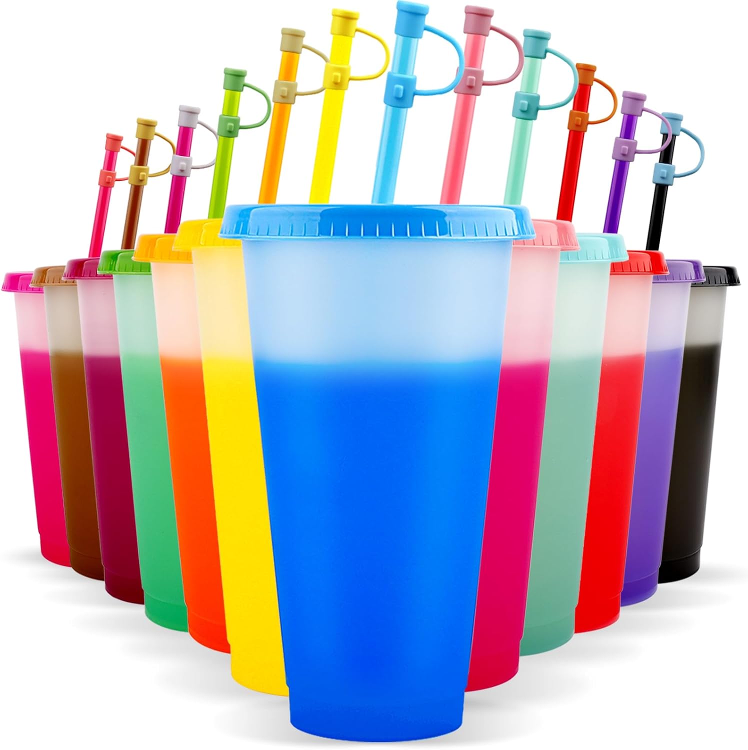 EASEVE 12 Pack 24oz Color Changing Cups Tumblers with Lids & Straws ...