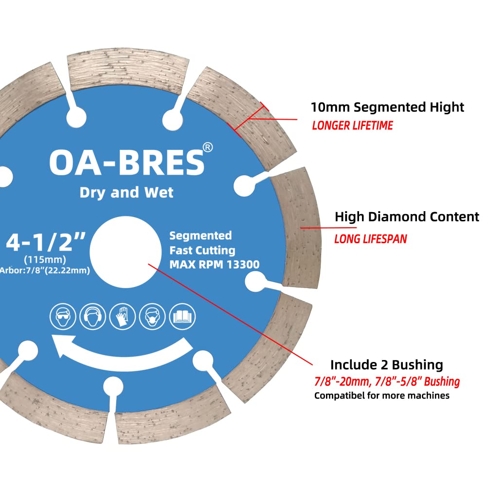 Snapklik.com : OA-BRES 4-1/2 Inch Diamond Blade, Segmented Diamond ...