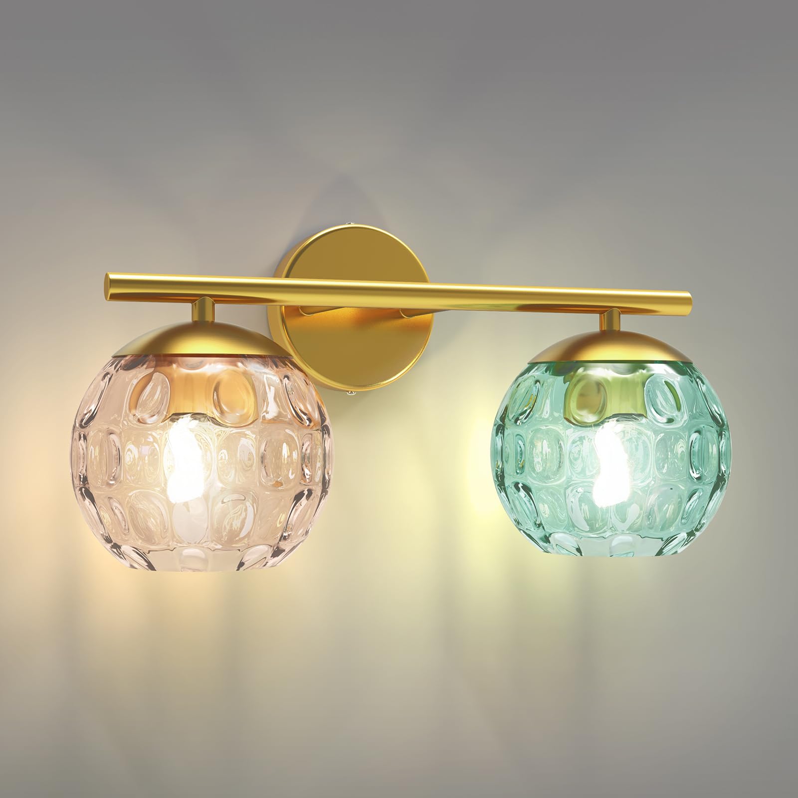 HYMELA C04 2-Light Bathroom Vanity Light with Colorful Glass Shade ...