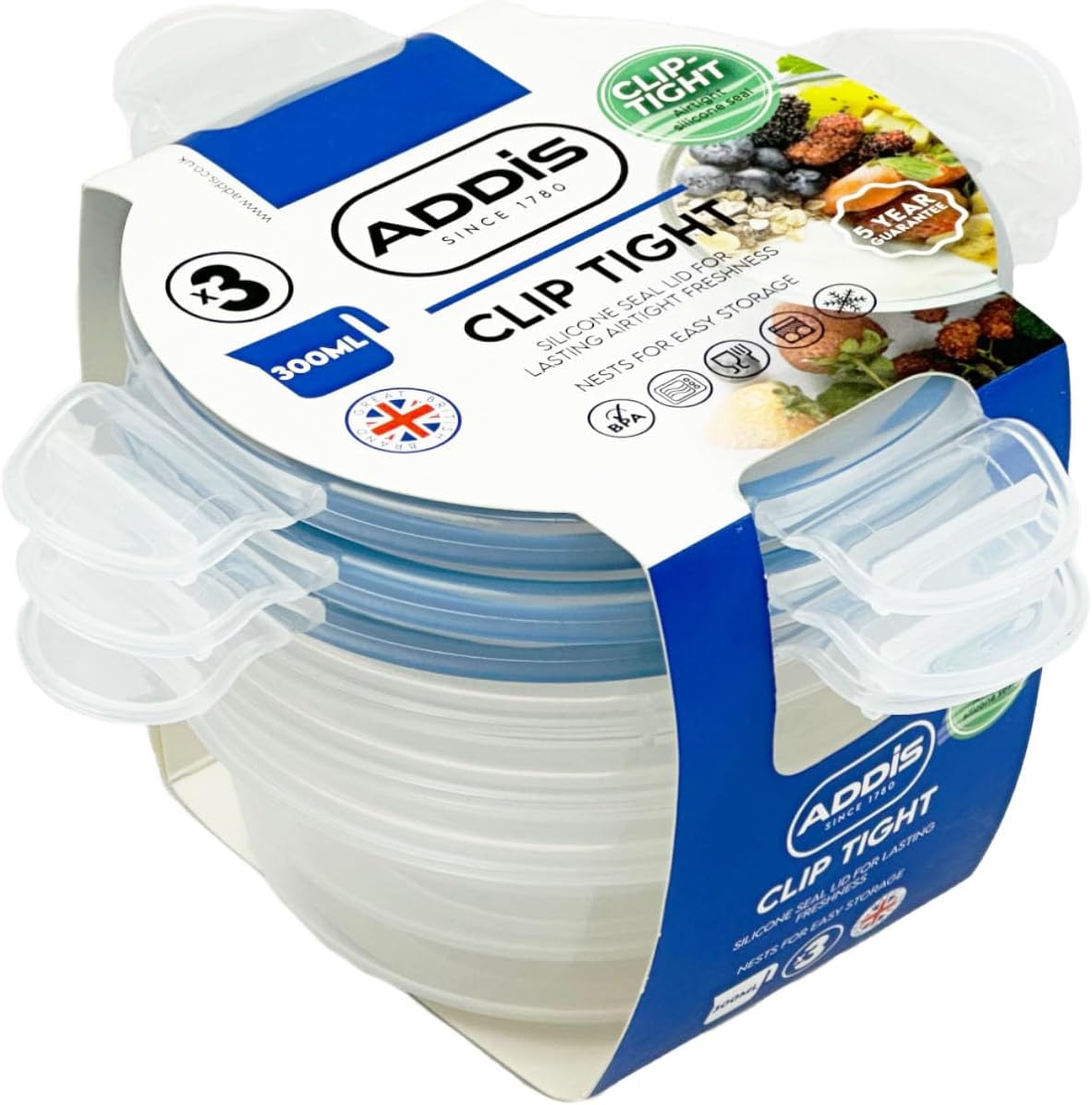 Addis Clip Tight Food Storage Containers 300 ml Round Pack Of 3 ...
