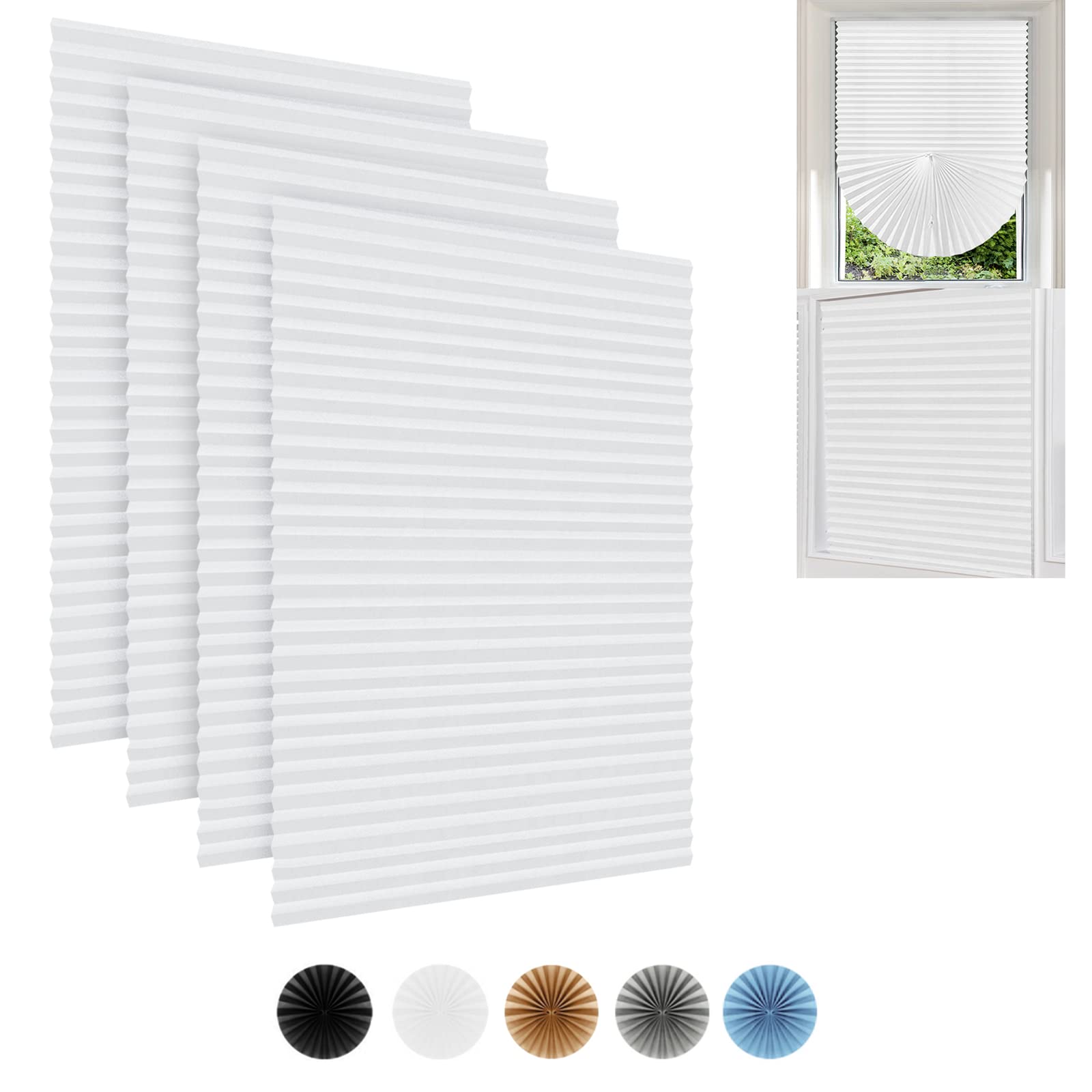 4 Pack Cordless Blackout Pleated Paper Shades Temporary Window Blinds ...