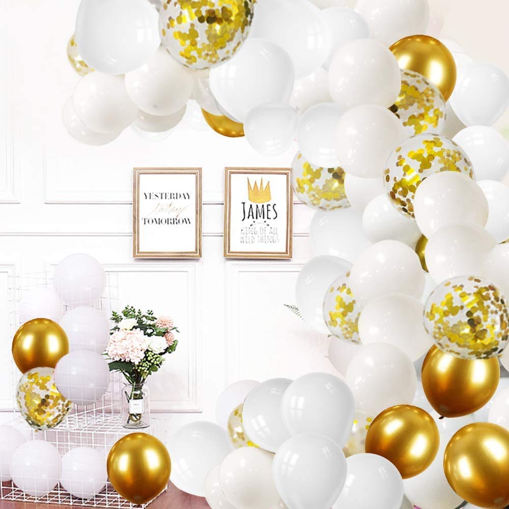 O-Kinee Gold Metallic Balloons Set, Gold Confetti Balloons, Gold White ...