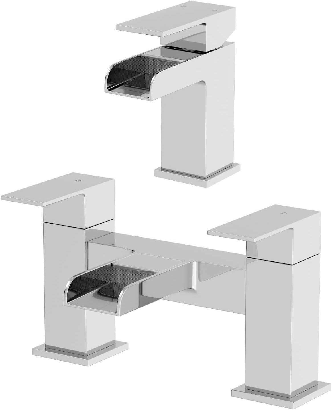 Celala Bathroom Waterfall Basin Taps with Pop-up Waste and Square Bath ...