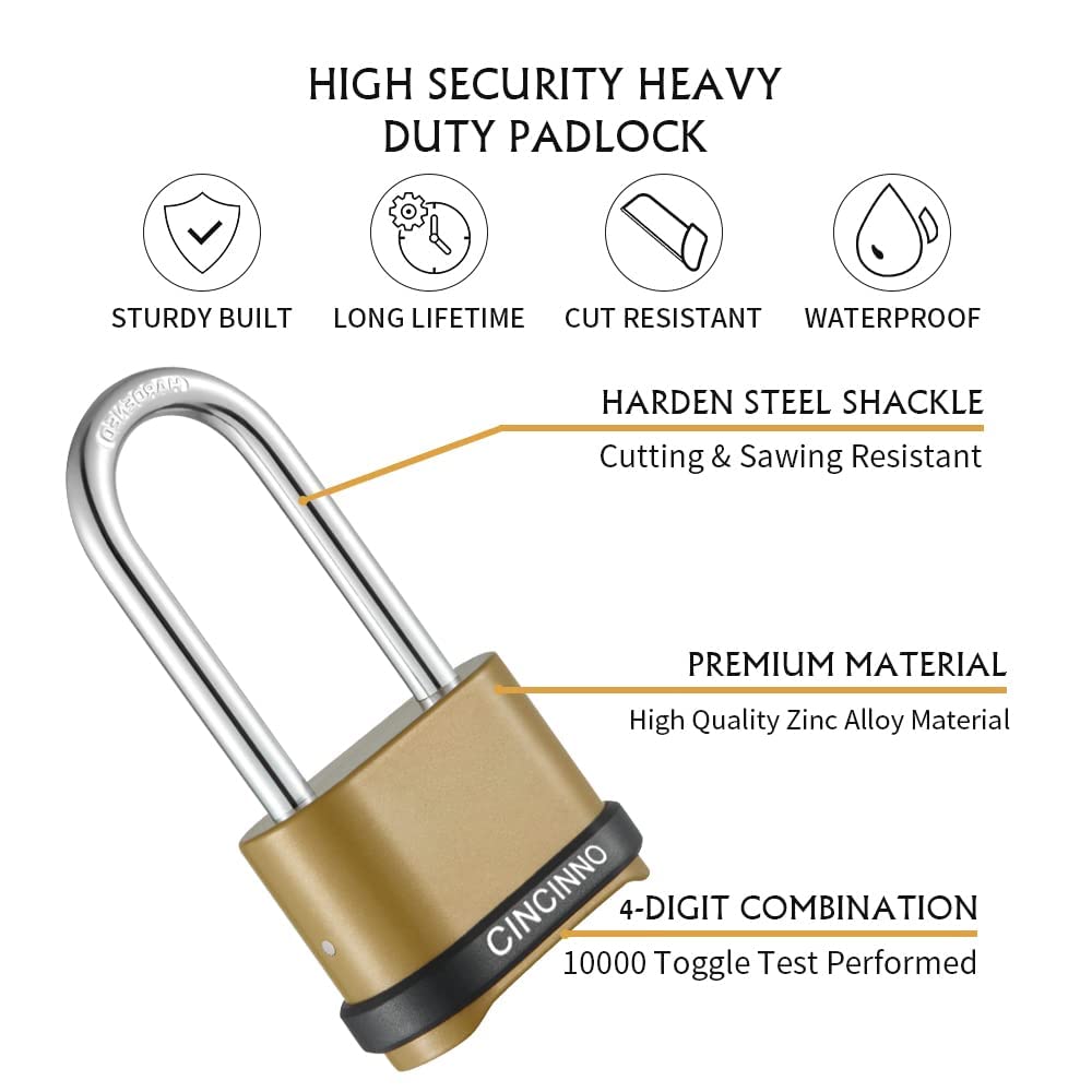 Snapklik.com : CINCINNO 4 Digit Combination Lock, Heavy Duty Combo Padlock