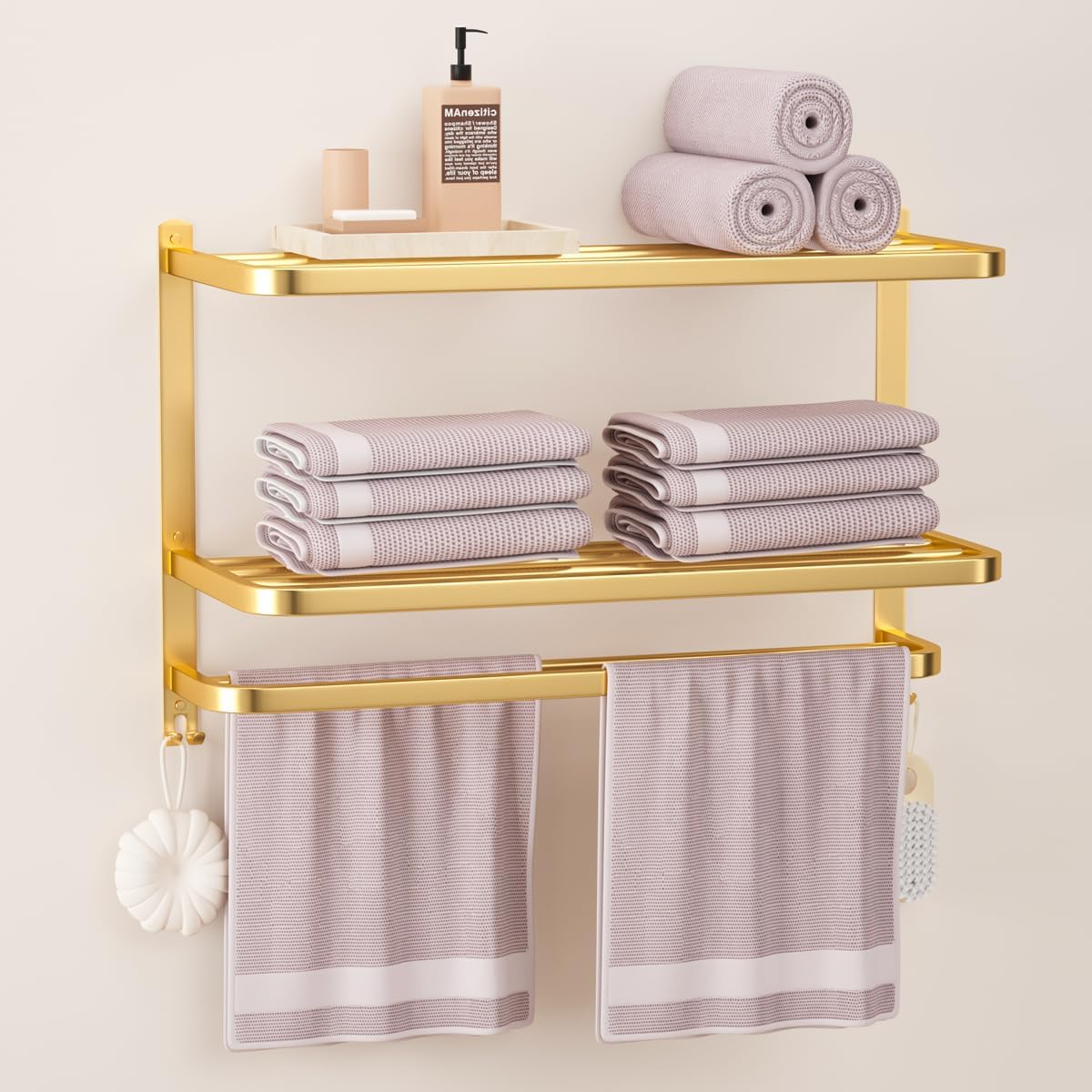 Amazon.com: DDS-DUDES 23 Inch 3-Tier Gold Towel Racks for Bathroom with ...