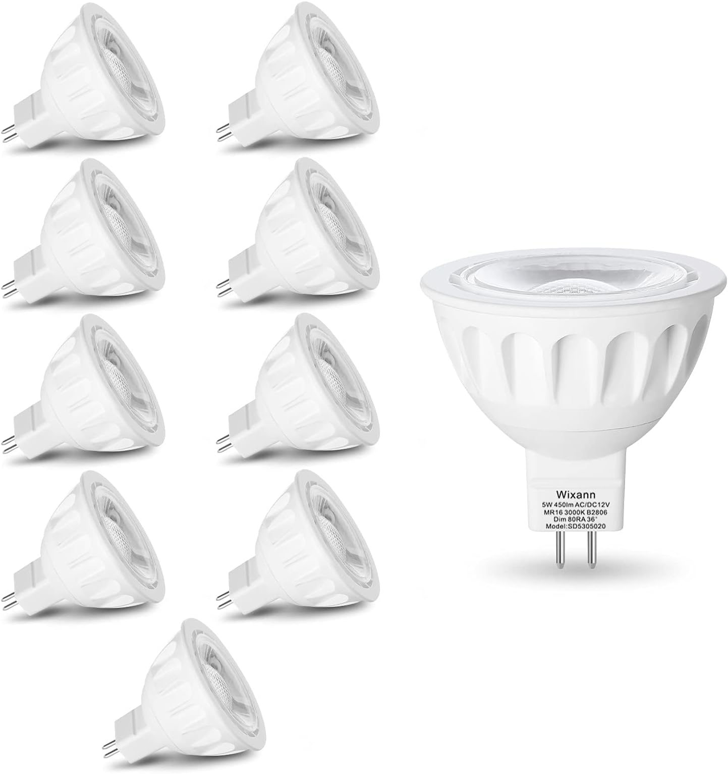 Amazon.com: MR16 LED Bulbs Dimmable, 5W 3000K Soft Warm White, 450LM,12-Volt Gu5.3 Bi-Pin Base ...