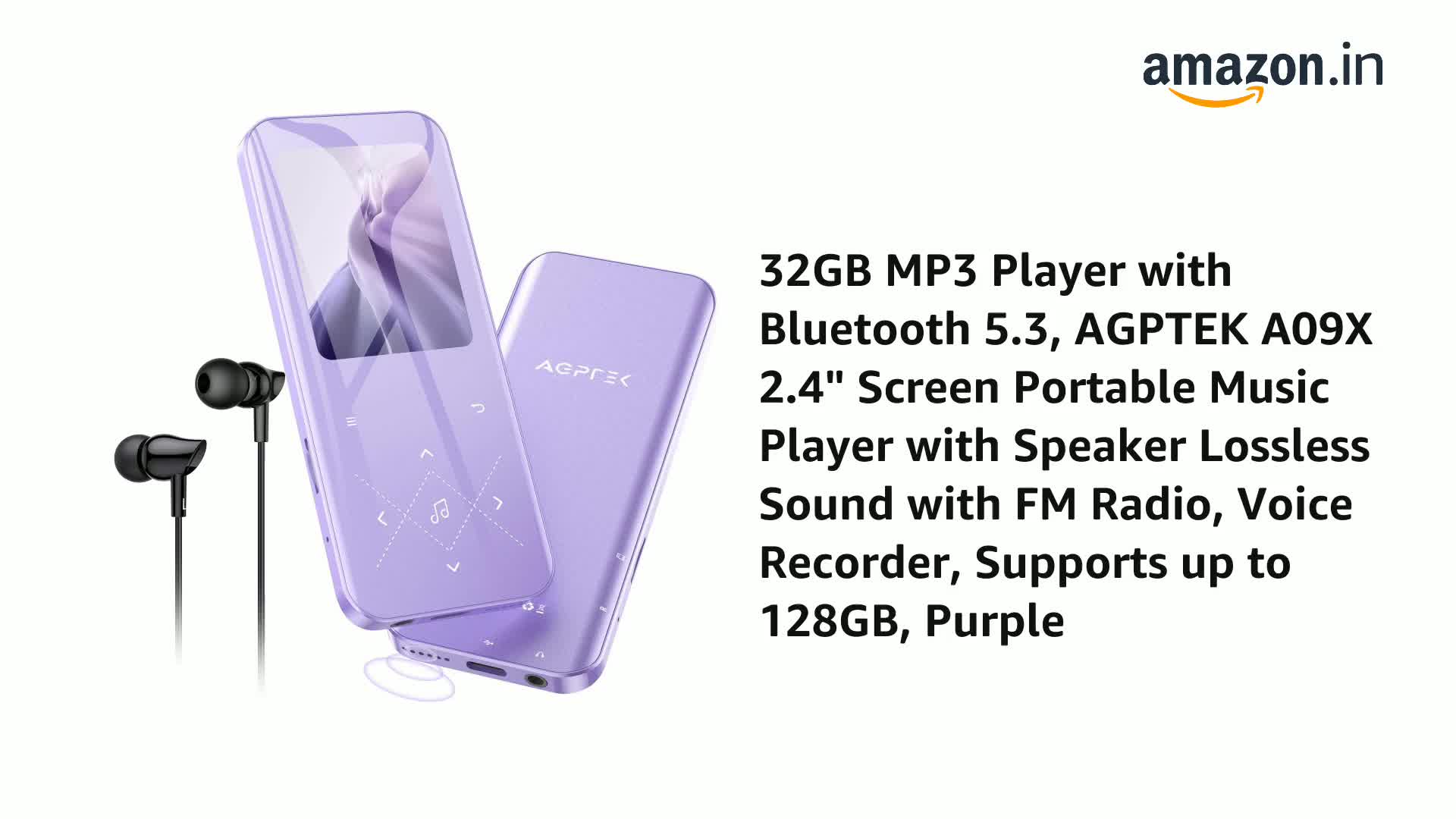 Agptek A09x AGPTEK Bluetooth 4.0 MP3 Player With Built In Speaker
