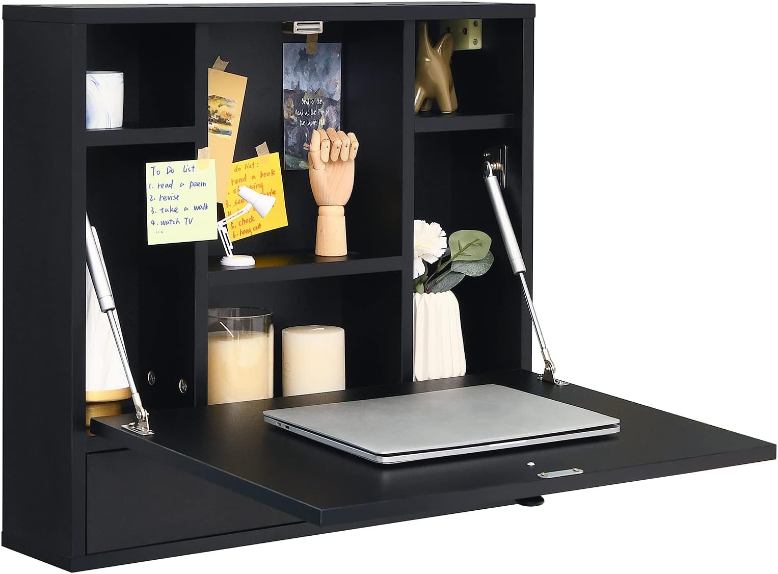 IFANNY Bureau mural pliable en bois avec tiroir de rangement et ...