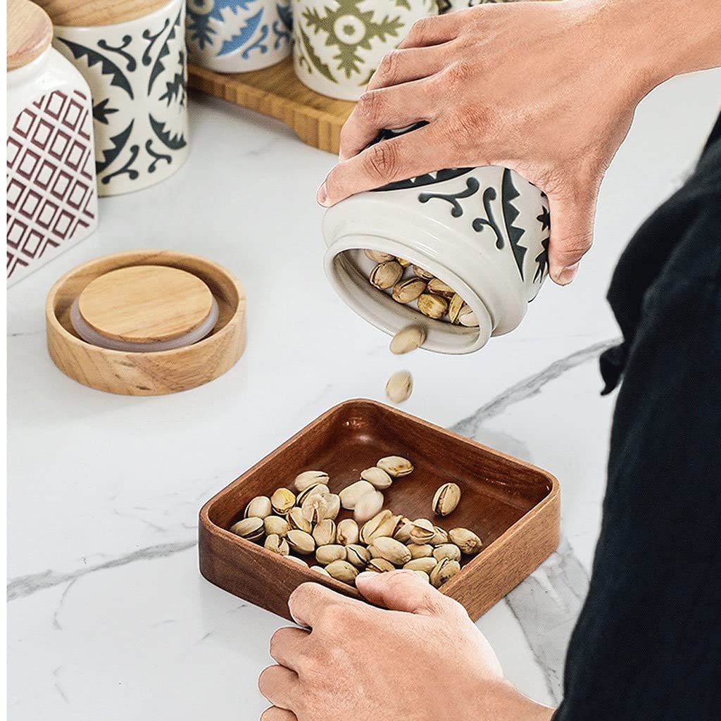 Square Ceramic Canisters Red Tea Tin Caddy And Spoon Containers With