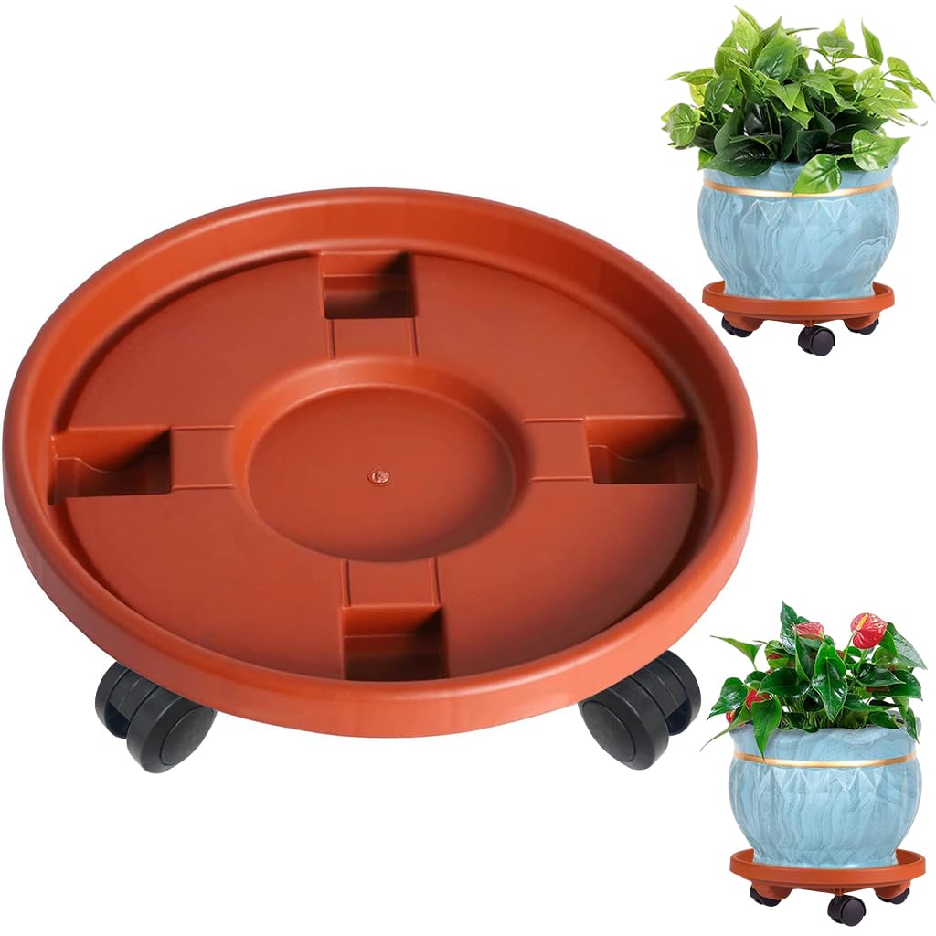 HASTHIP® Round Plant Caddy with Wheels - 30CM Garden Plant Pot Moving ...