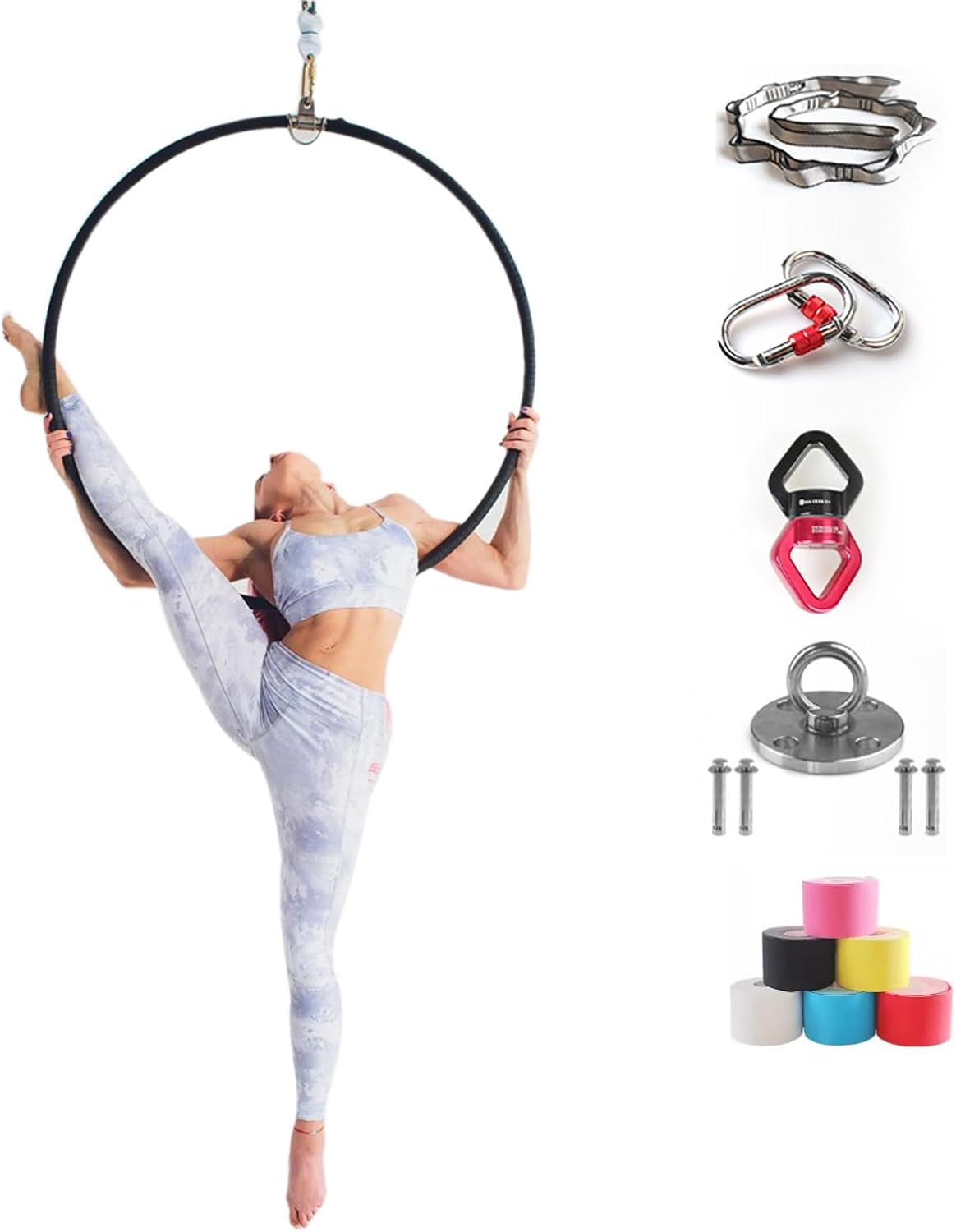 WJFTODAY Professional Aerial Hoop Set Single Aerial Hoop Stainless Steel Hoop Circus Aerial ...