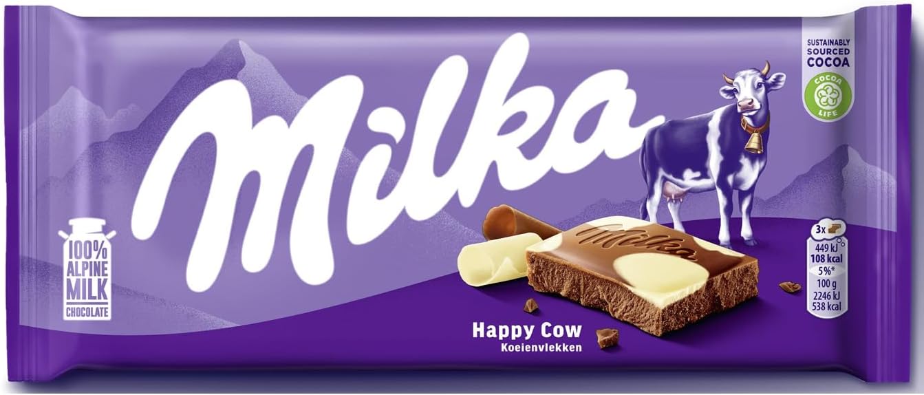 Milka Happy Cow Alpine Milk & White Chocolate Bar, Multipack 100 g Bars ...