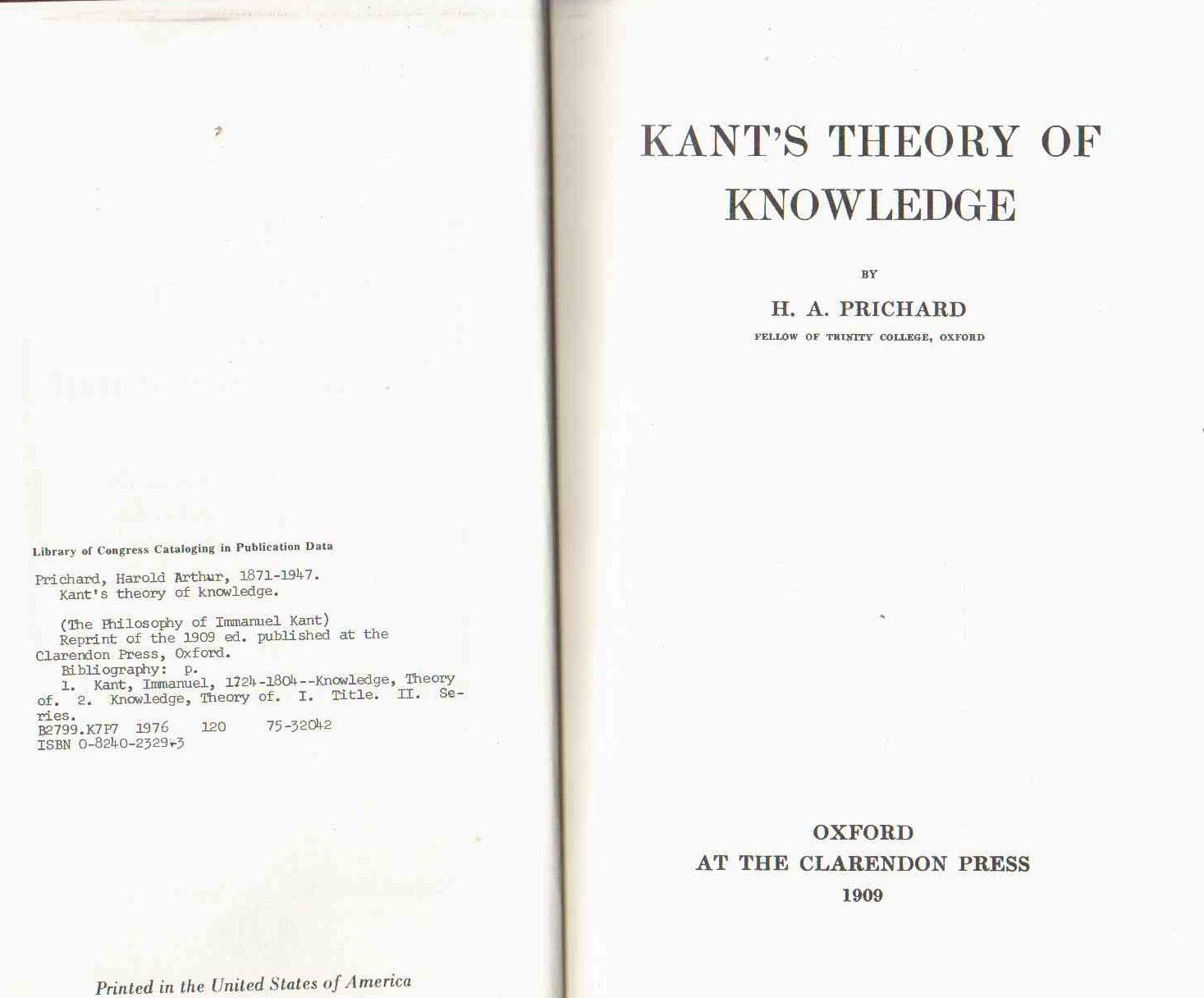Amazon.com: KANT THEORY KNOWLEDGE: 9780824023294: Prichard: Books