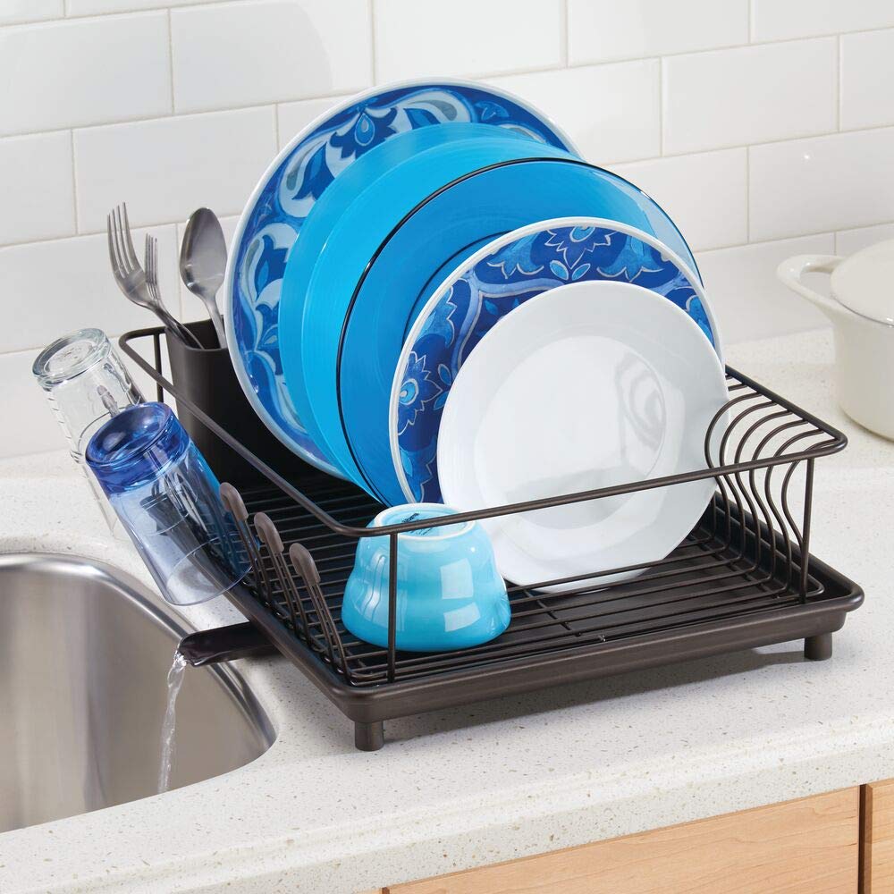 mDesign Alloy Steel Sink Dish Drying Rack Holder with Plastic Swivel ...