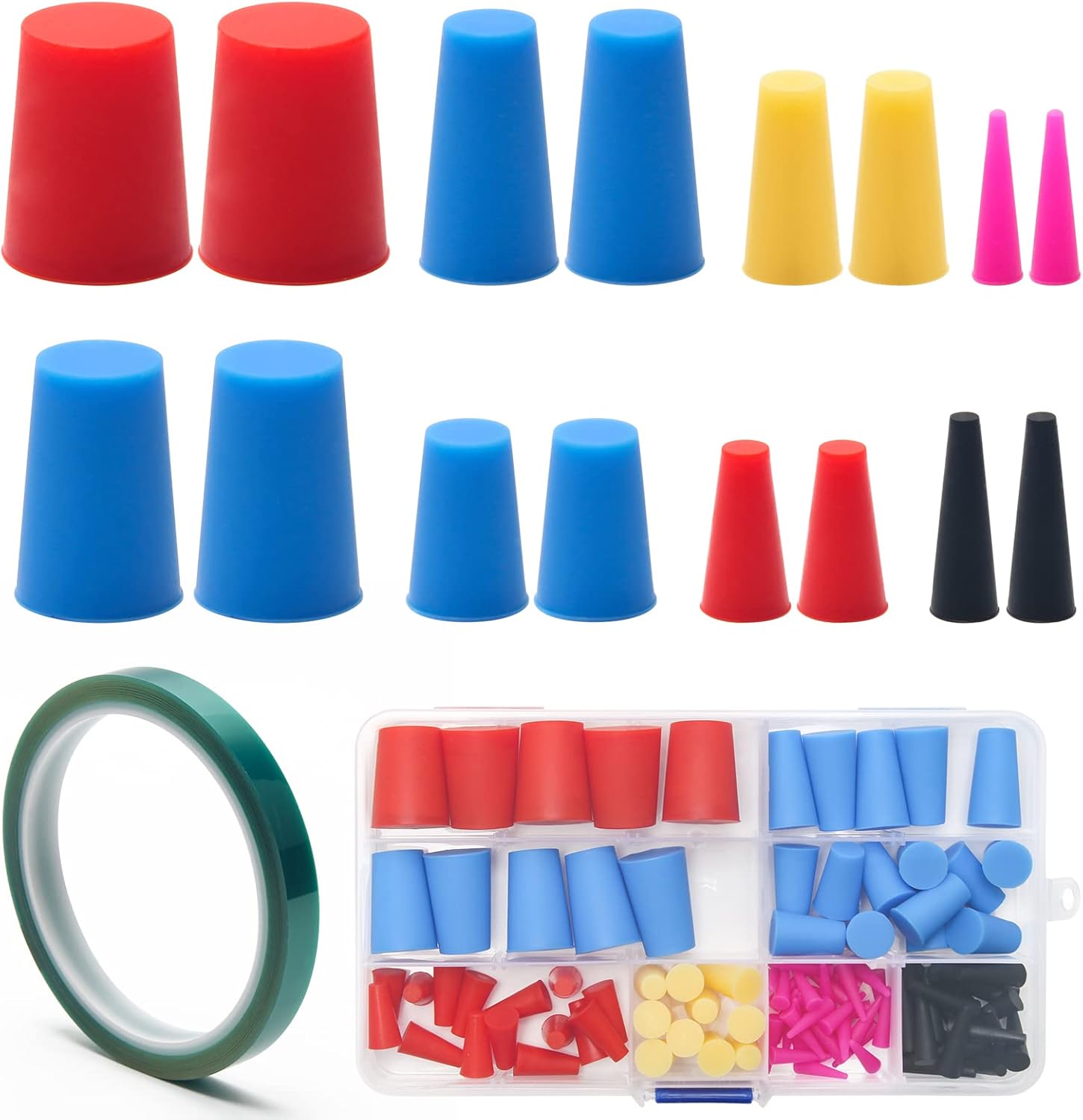 Amazon.com: Anglecai 100+1 Pcs Silicone Rubber Tapered Plug Kit, High ...
