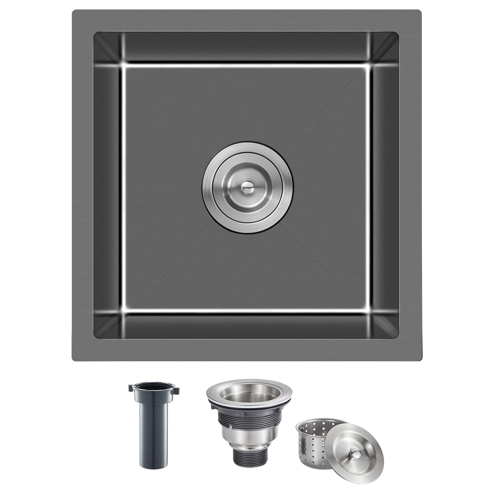 MENATT 15 x 15 Inch Black Undermout Kitchen Sink, 304 Stainless Steel ...