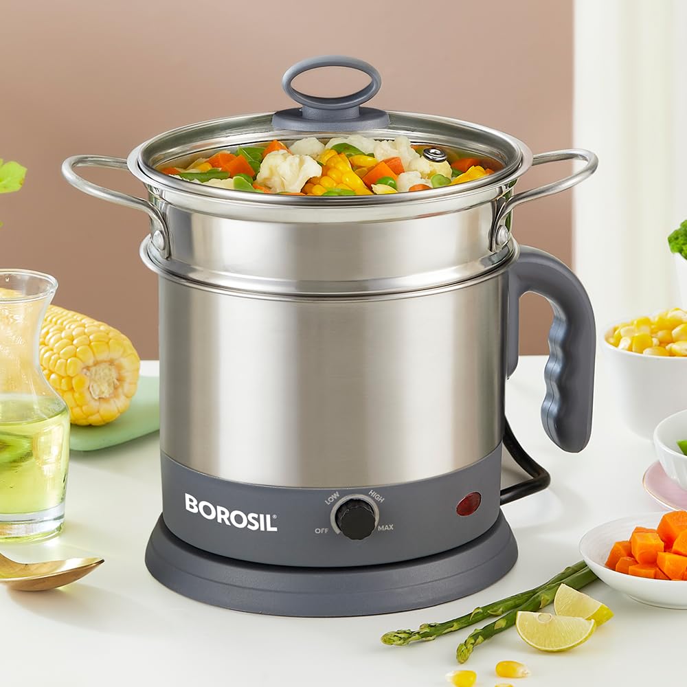 Borosil 1.3L 600W Stainless Steel Quick Multipurpose Electric Kettle ...