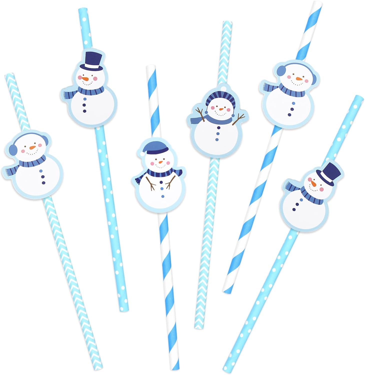 Amazon.com: Whaline 60Pcs Snowman Paper Straws Winter Holiday Xmas ...