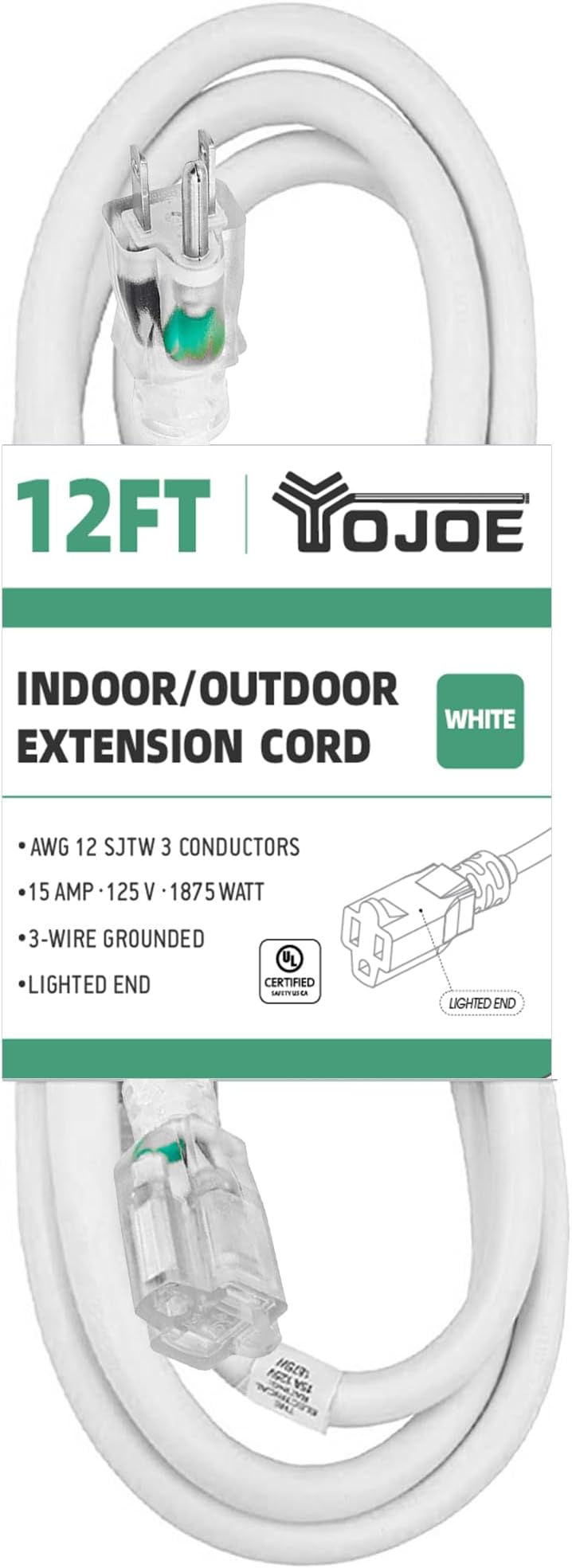 Amazon.com: YOJOE 12 Foot White Extension Cord, Lighted Outdoor 12/3 ...