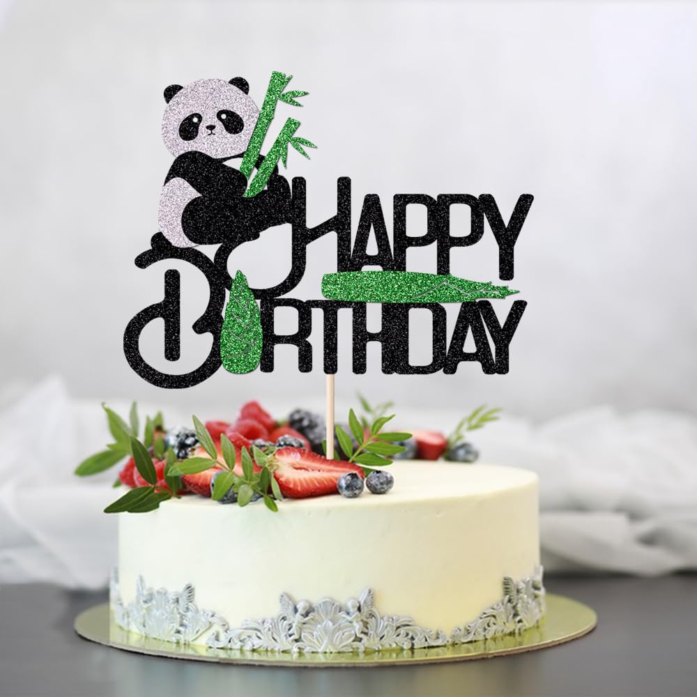 Snapklik.com : Glitter Panda Happy Birthday Cake Topper, Panda Cake ...