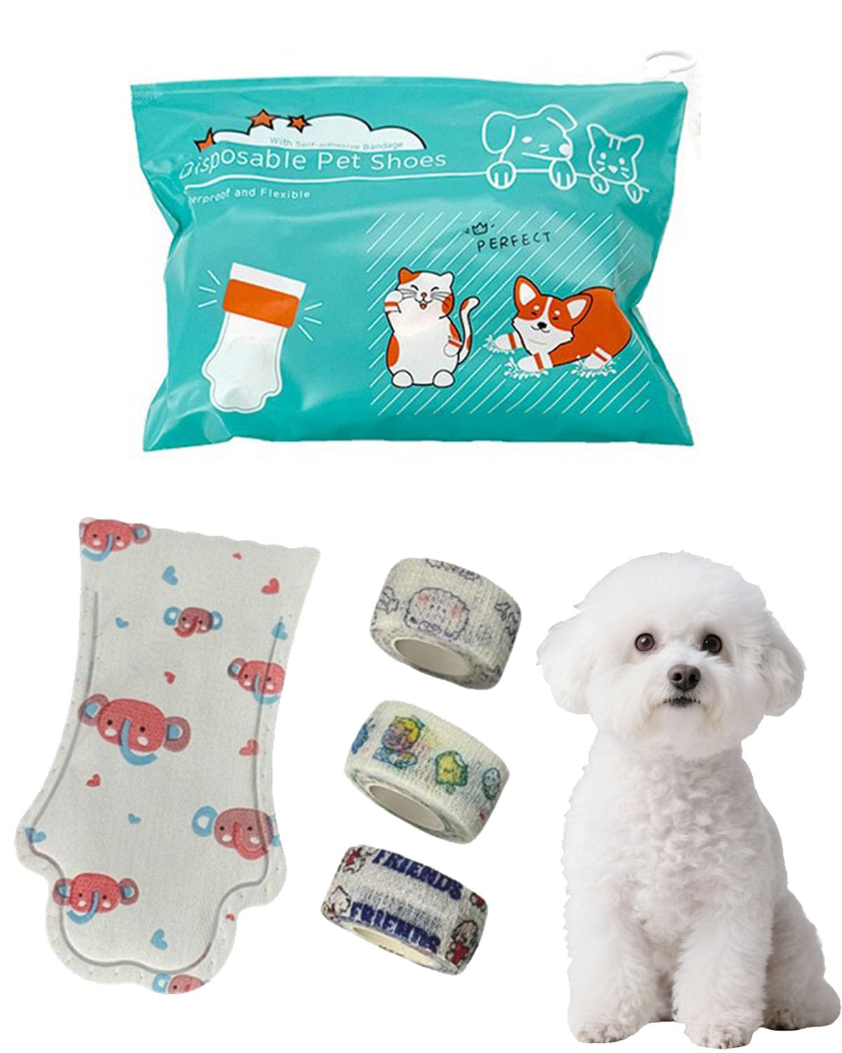 20PCS Dog Disposable Foot Cover, Dog Shoes, Includes 3 Rolls of ...