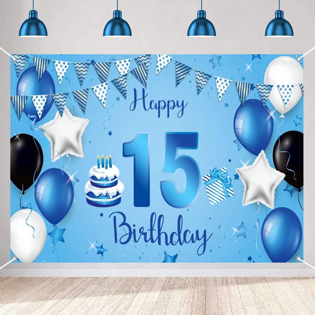 15th Birthday Decoration Party Decor For Boy Fabric Sign Poster 15th ...