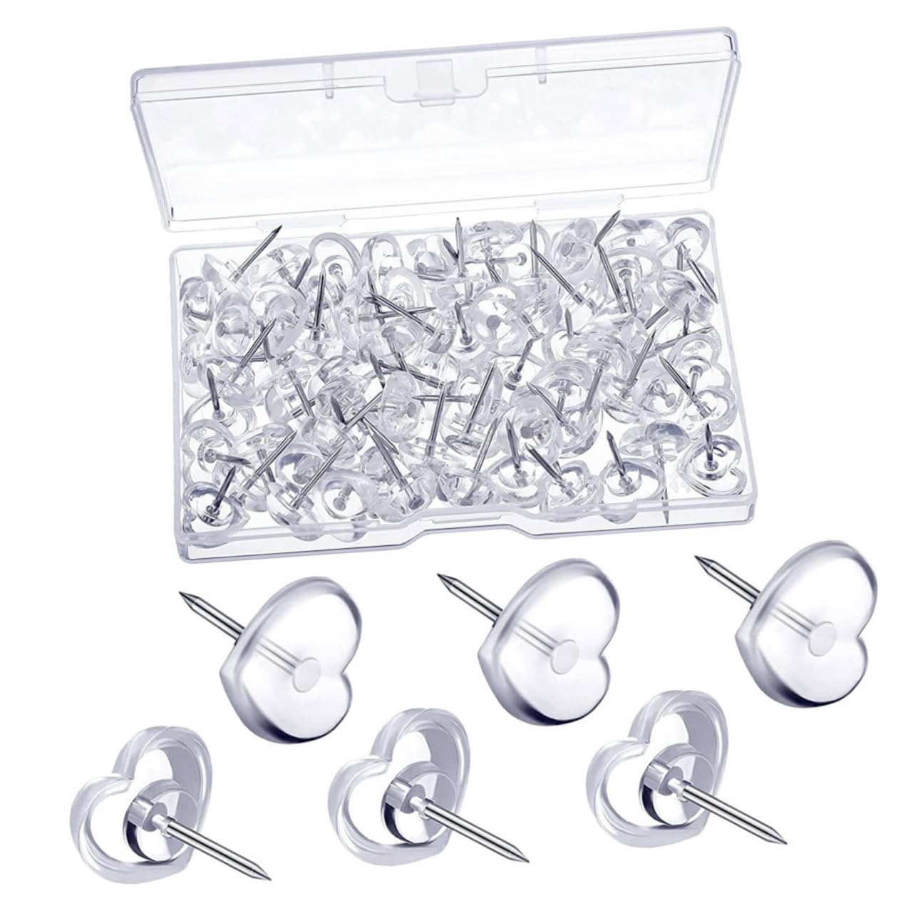 Amazon.co.jp: NUOBESTY 200個 透明 ハート プッシュピン 小 画鋲 ハート 画鋲 多機能 プッシュ ピン コルク ボード アクセサリー 小 サム 画鋲 小 プッシュ ...