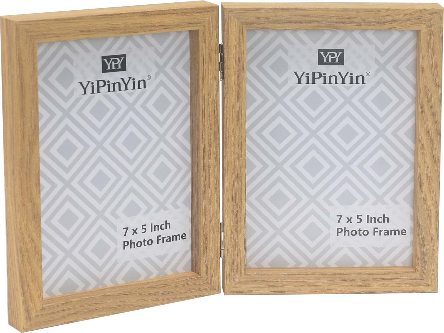 Hinged Double Photo Frame 7x5'',Natural Wood Effect 5x7'' Double ...