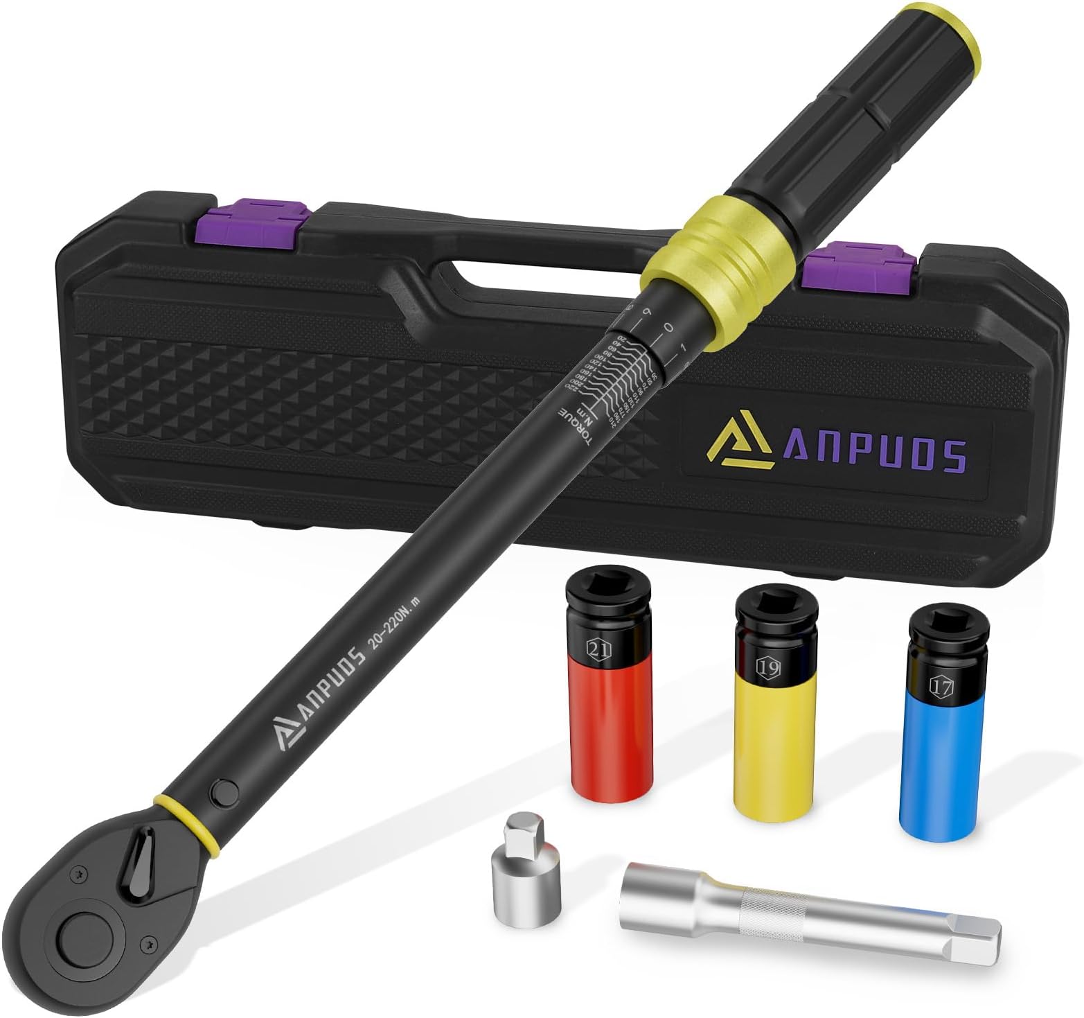 ANPUDS Clé Dynamométrique 1/2", 20-220Nm Clé de Torsion, 6 Pièces jeu ...