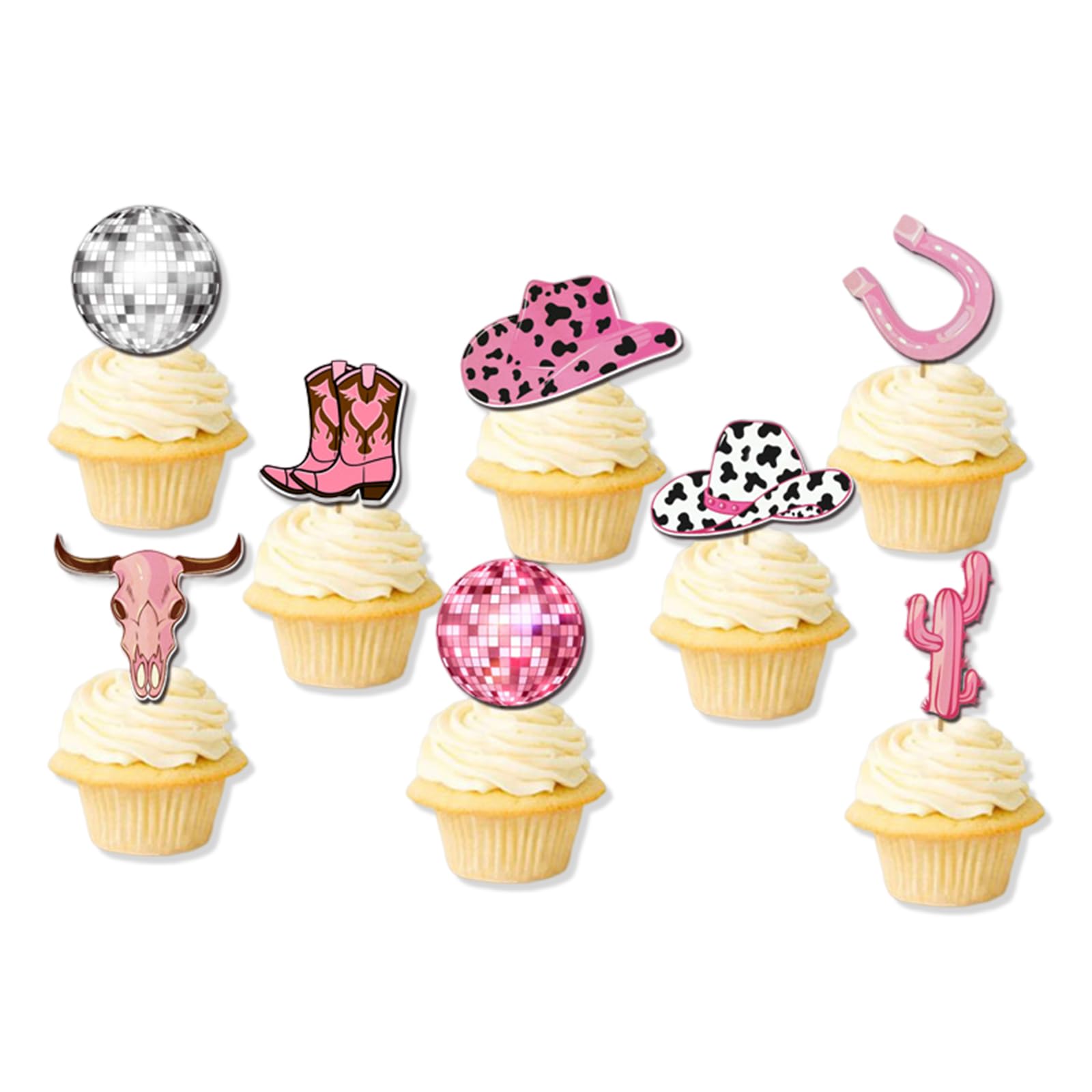 Amazon.com: 8Pcs Cowgirl Cupcake Toppers,Disco Ball Pink Cowgirl Hats ...