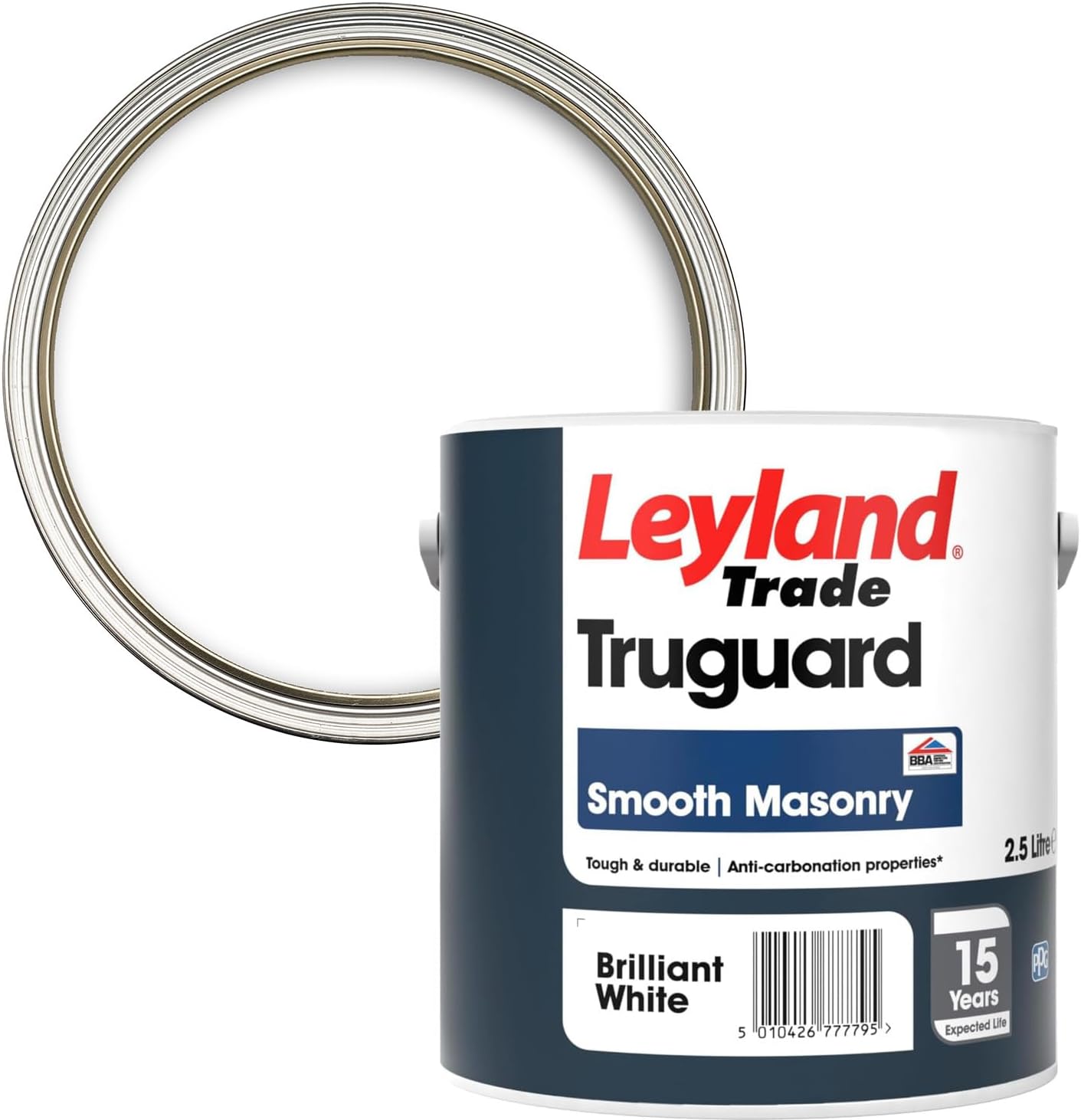 Leyland Trade Truguard Smooth Masonry Paint, Brilliant White, Coverage ...