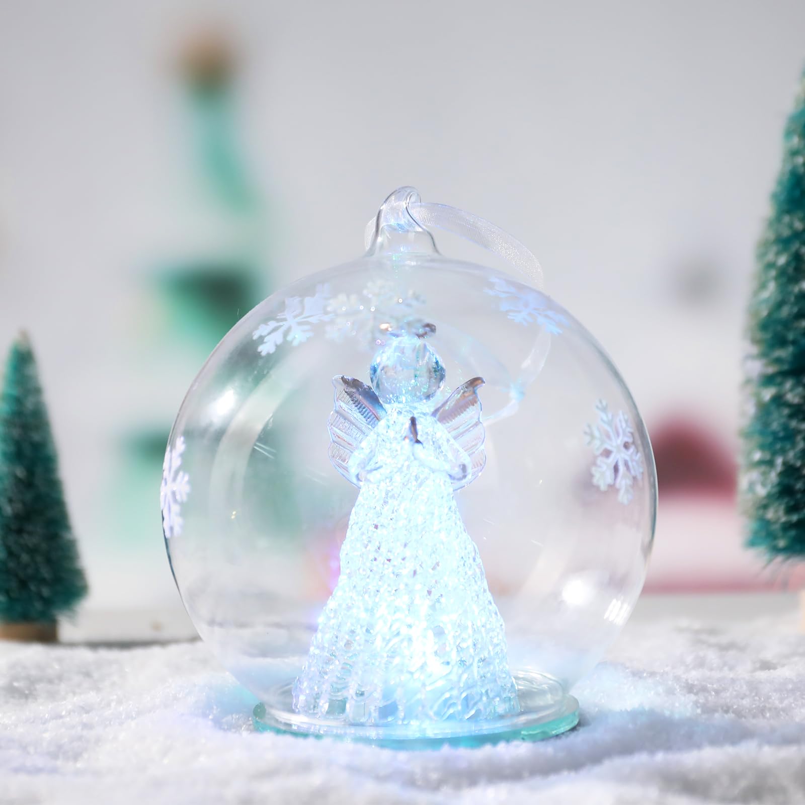 Poen 3 Pcs Christmas Angel Snow Globe Decorations 4 Color Changing ...