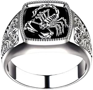 LRGKMCWTOB Scorpion Cameo Obsidian Ring for Men Natural Obsidian Stone ...