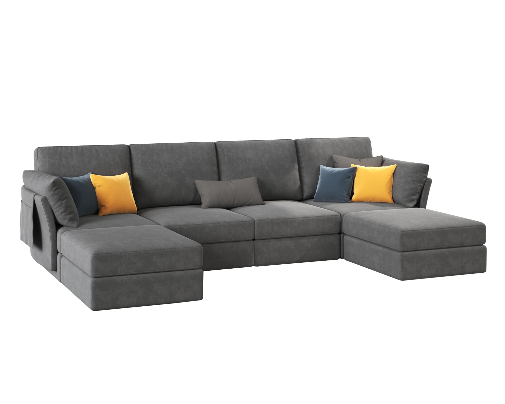 VanAcc 124 Inches Modular Sectional Sofa, 6 Seats U Shaped Sofa with ...