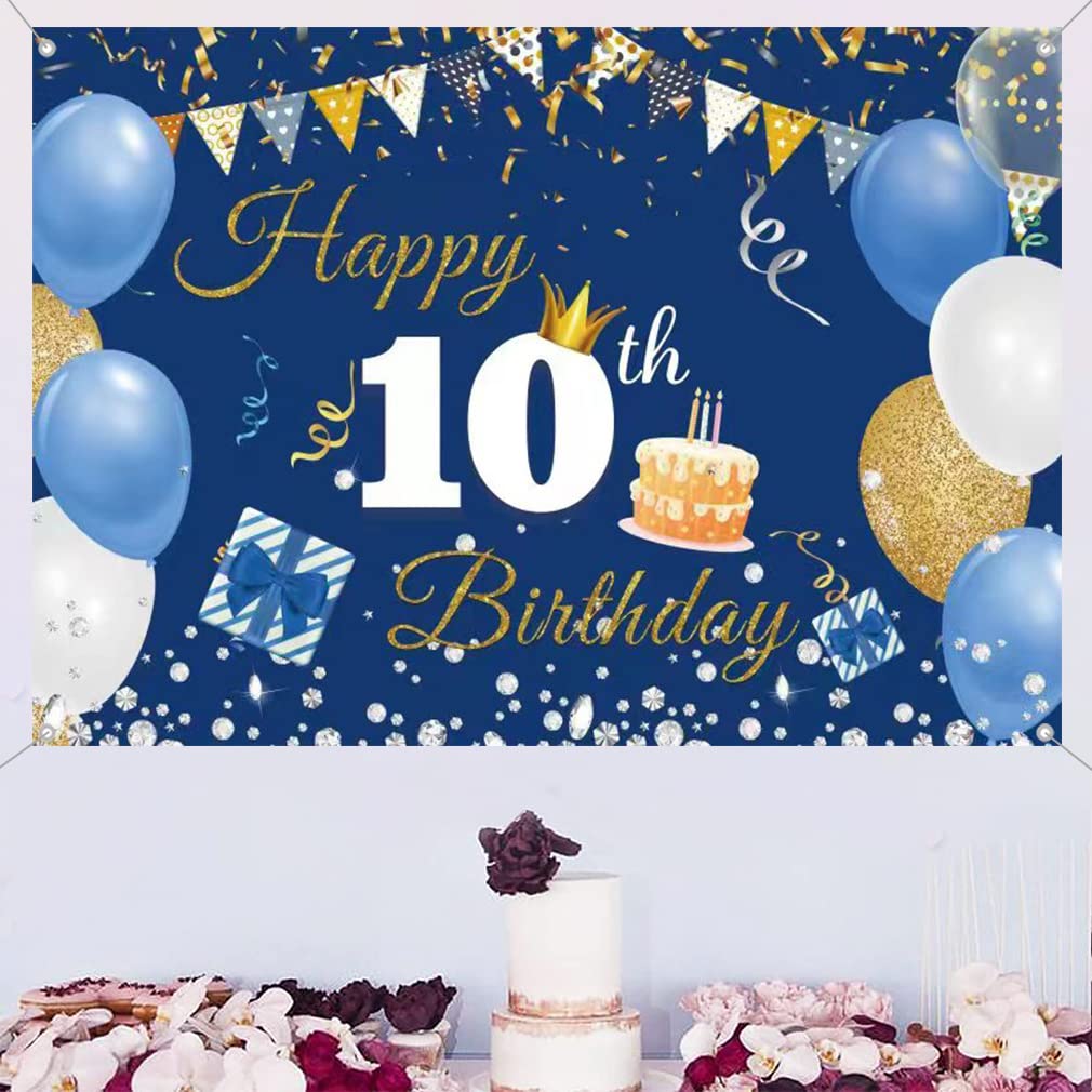 10th Birthday Decorations Happy 10th Birthday Backdrop Banner for Boys ...