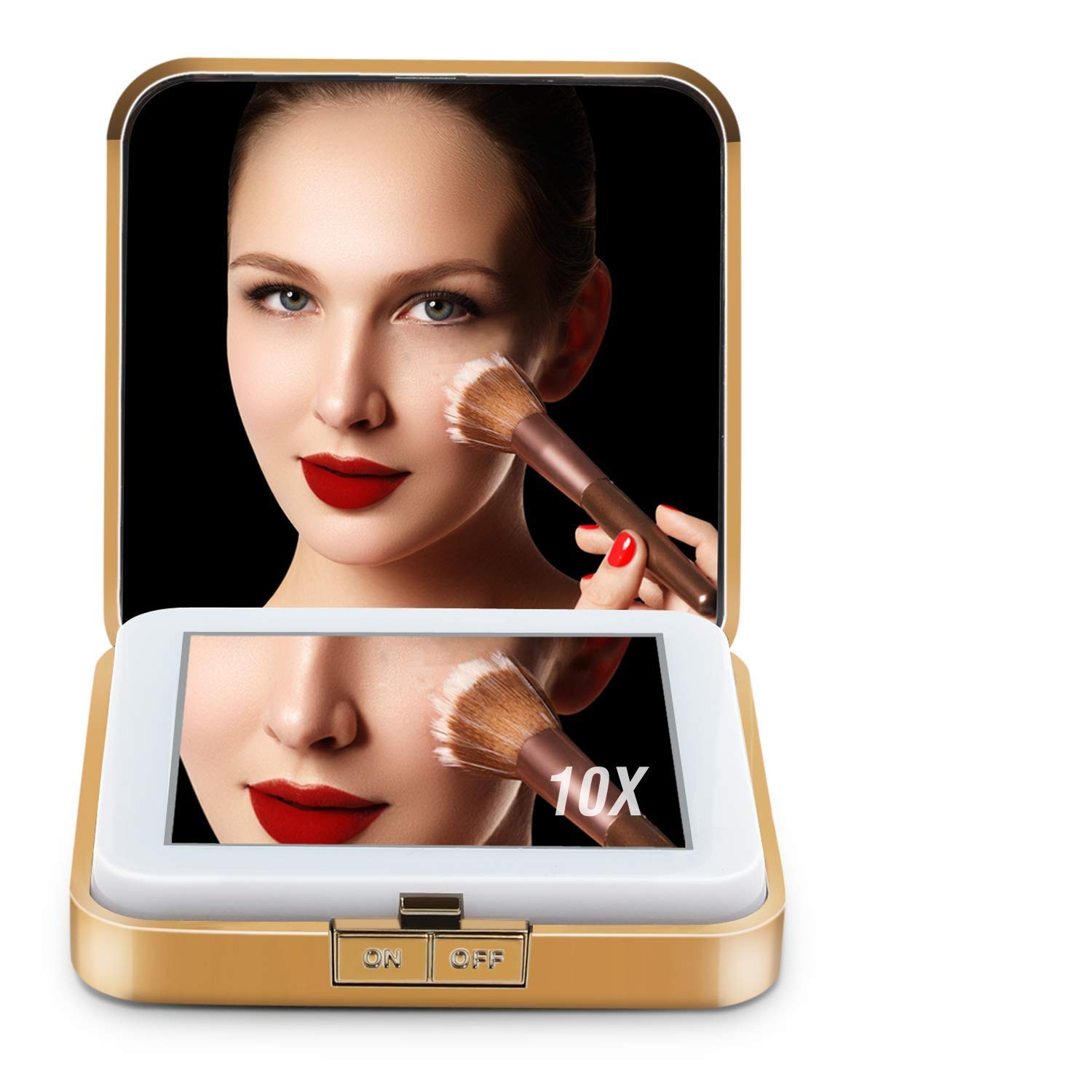 Compact Lighted Makeup Mirror With Magnification Folding 10xhd ...