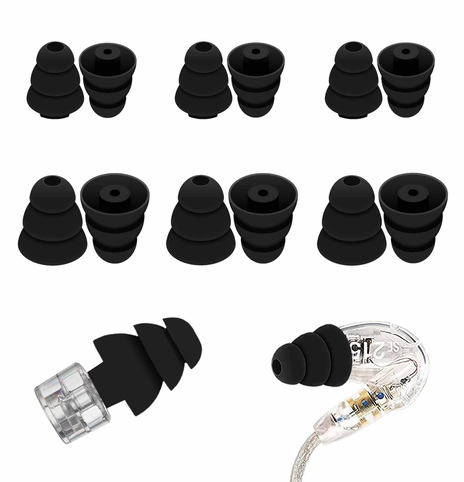 Amazon.com: 6 Pairs Triple Flange Compatible with Shure SE215 Pro Ear ...