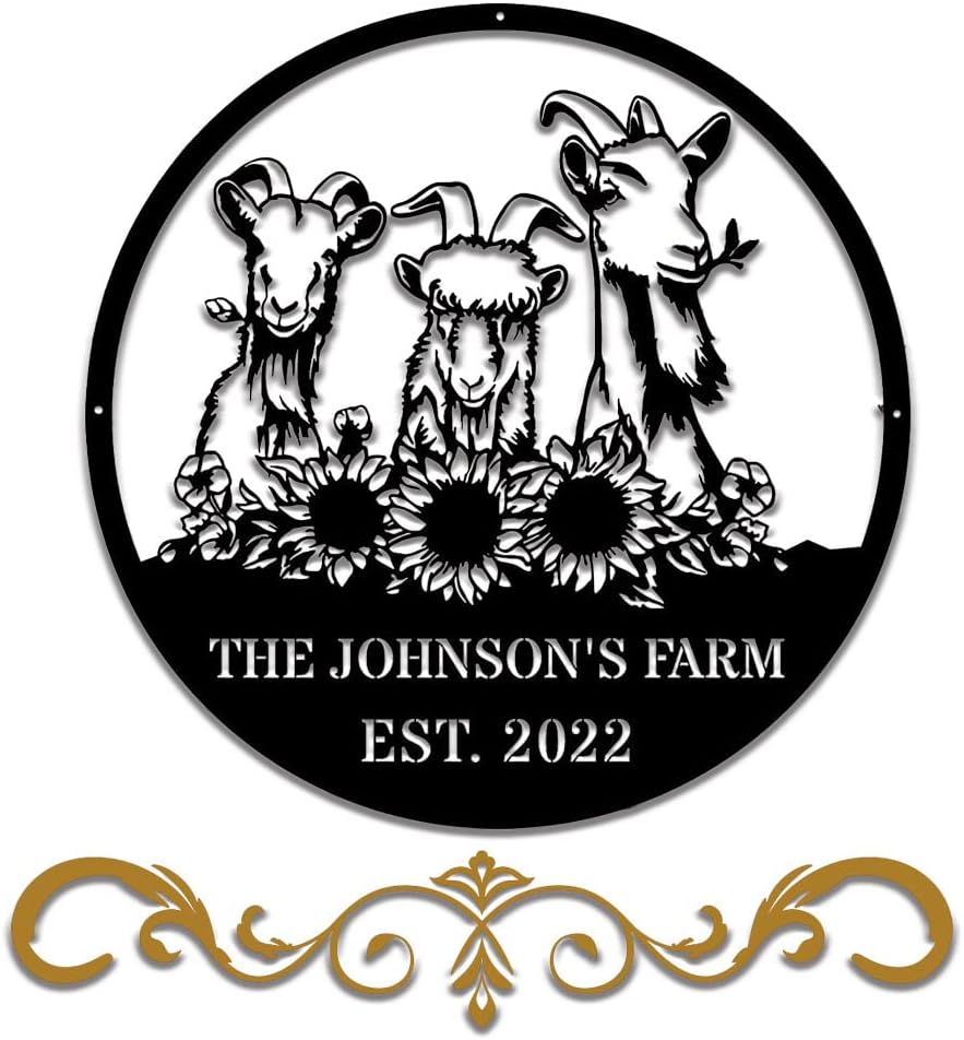 Amazon.com : IOVEQG Personalized Goat Sunflower Metal Farm Sign ...
